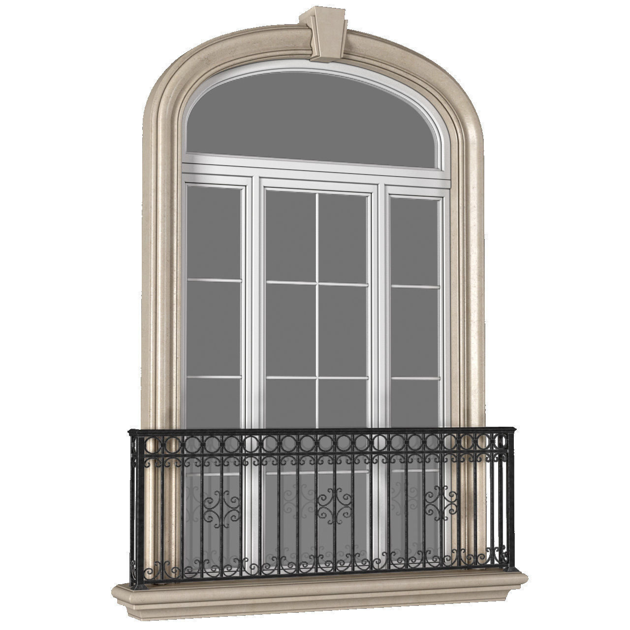 Arch Classic Window with French balcony 3D model | CGTrader