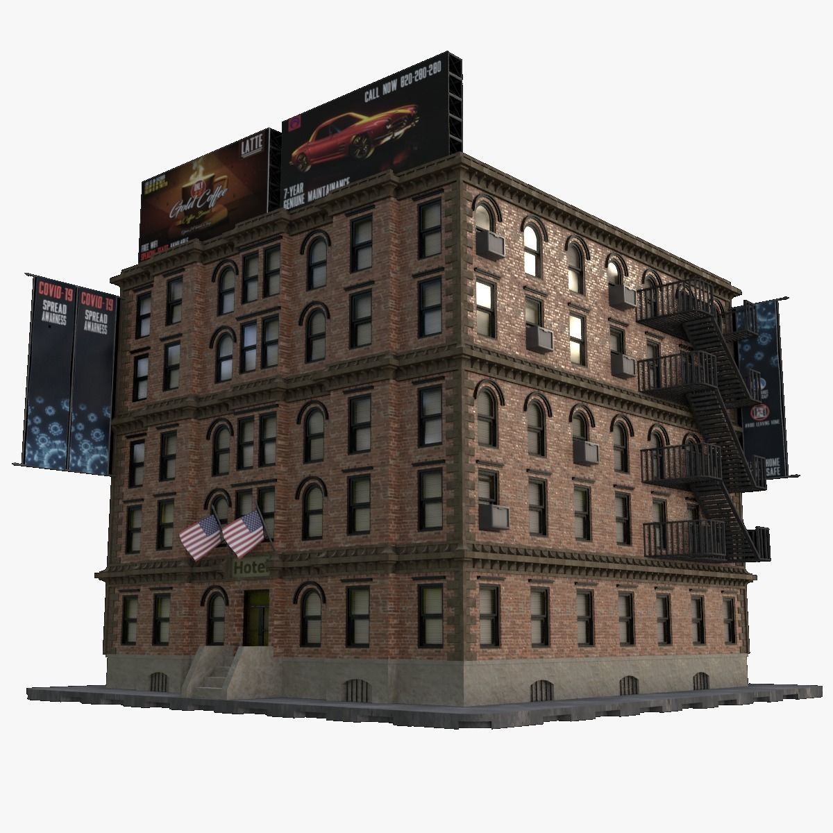 3D model Hotel New York Low Poly VR / AR / low-poly | CGTrader