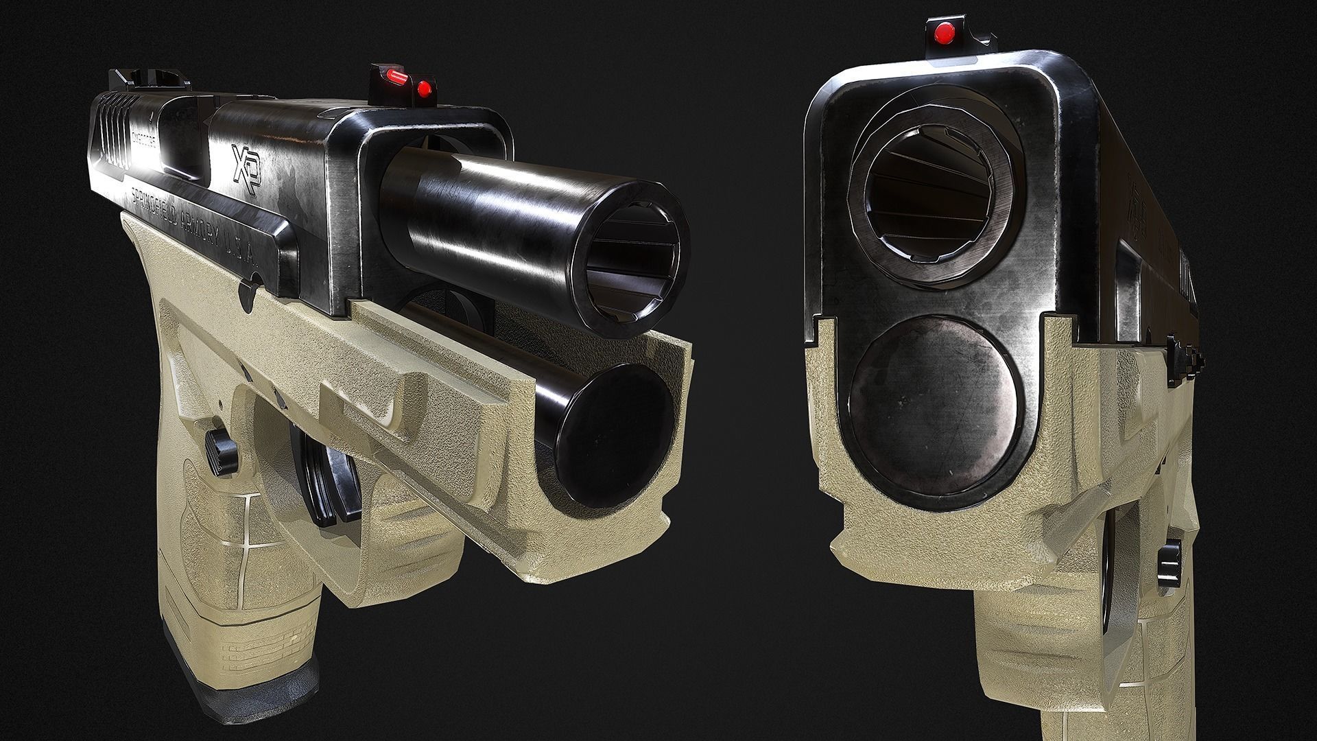 3D model Sub-Compact 9mm Handgun Game ready low-poly VR / AR / low-poly ...