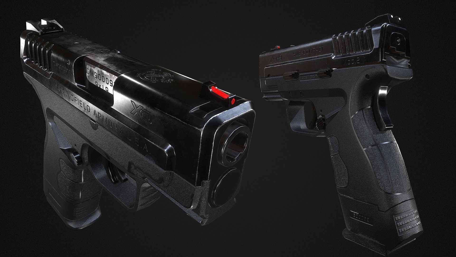 3D model Sub-Compact 9mm Handgun Game ready low-poly VR / AR / low-poly ...