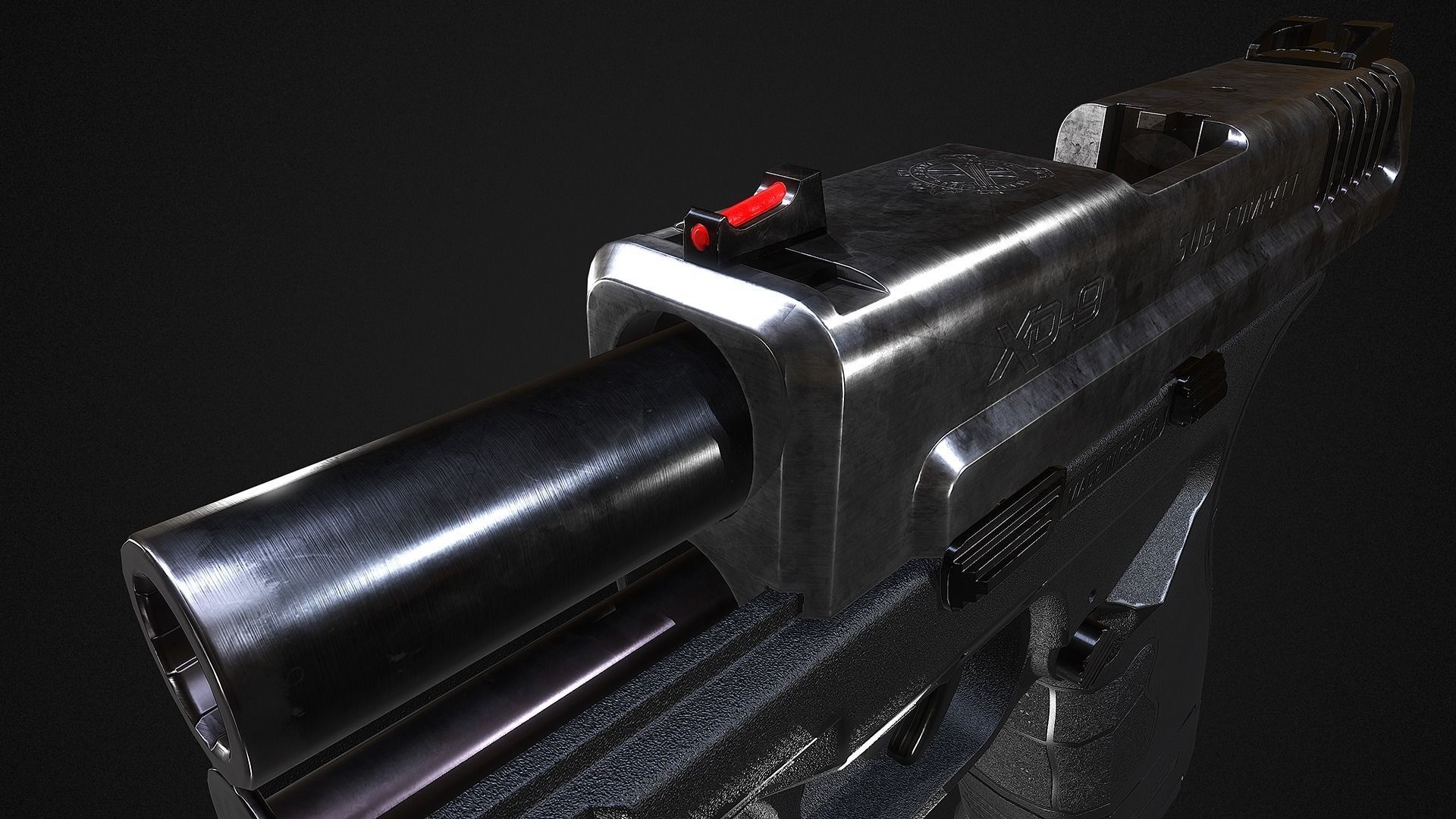 3D model Sub-Compact 9mm Handgun Game ready low-poly VR / AR / low-poly ...