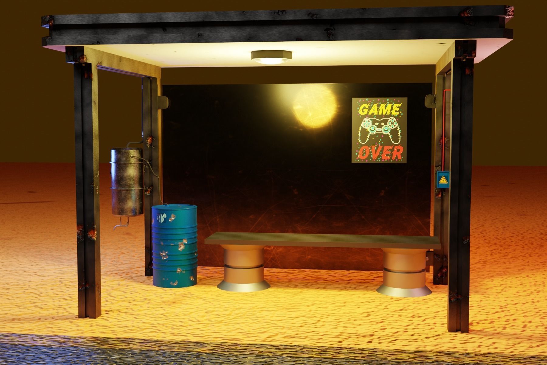 3D model Cyberpunk bus stop concept project save water VR / AR / low ...