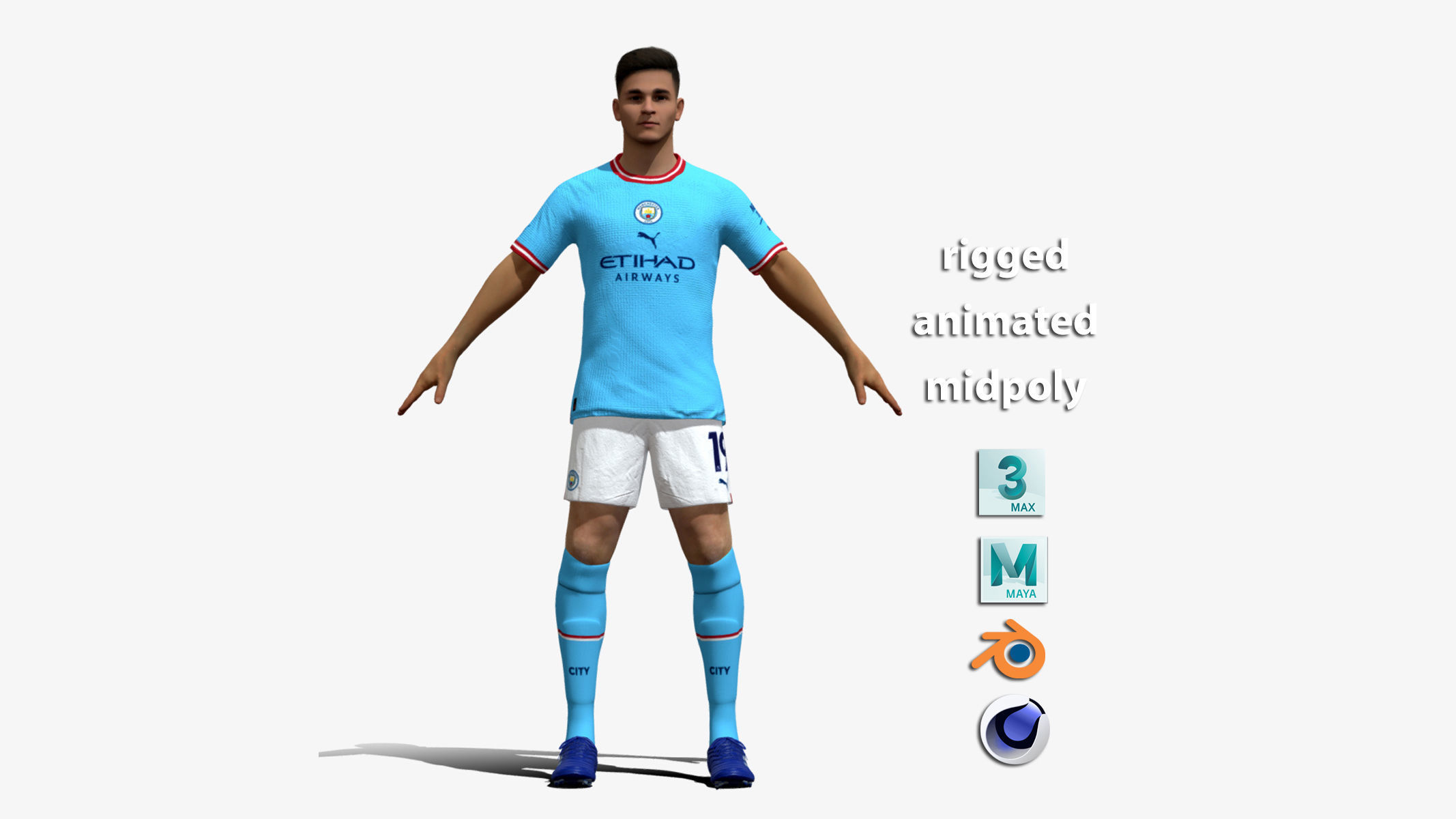 T-Pose Rigged Julian Alvarez Manchester City 3D model animated rigged ...