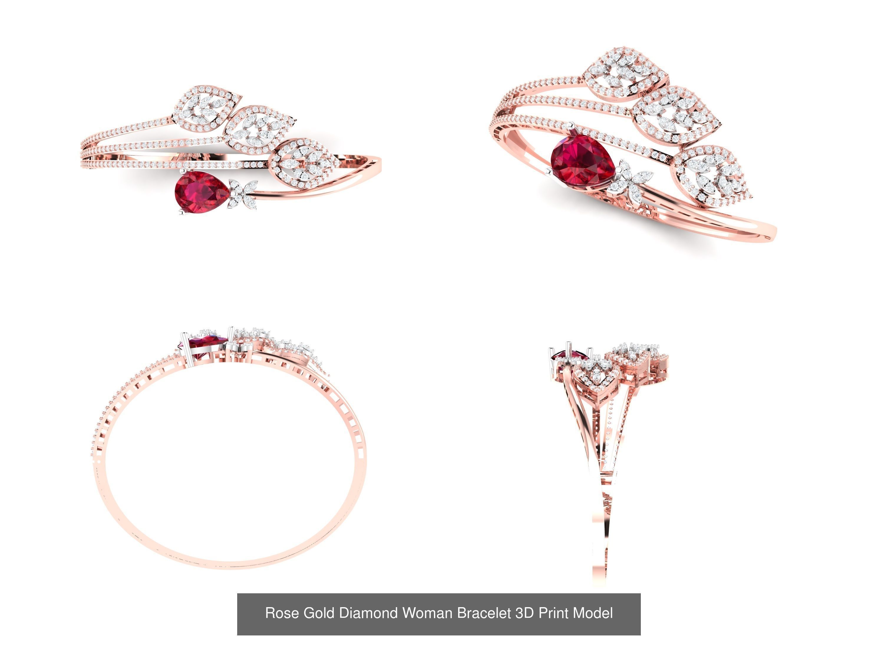 Rose Gold Diamond And Real Stones Woman Bracelets 3D Print Model 3D ...