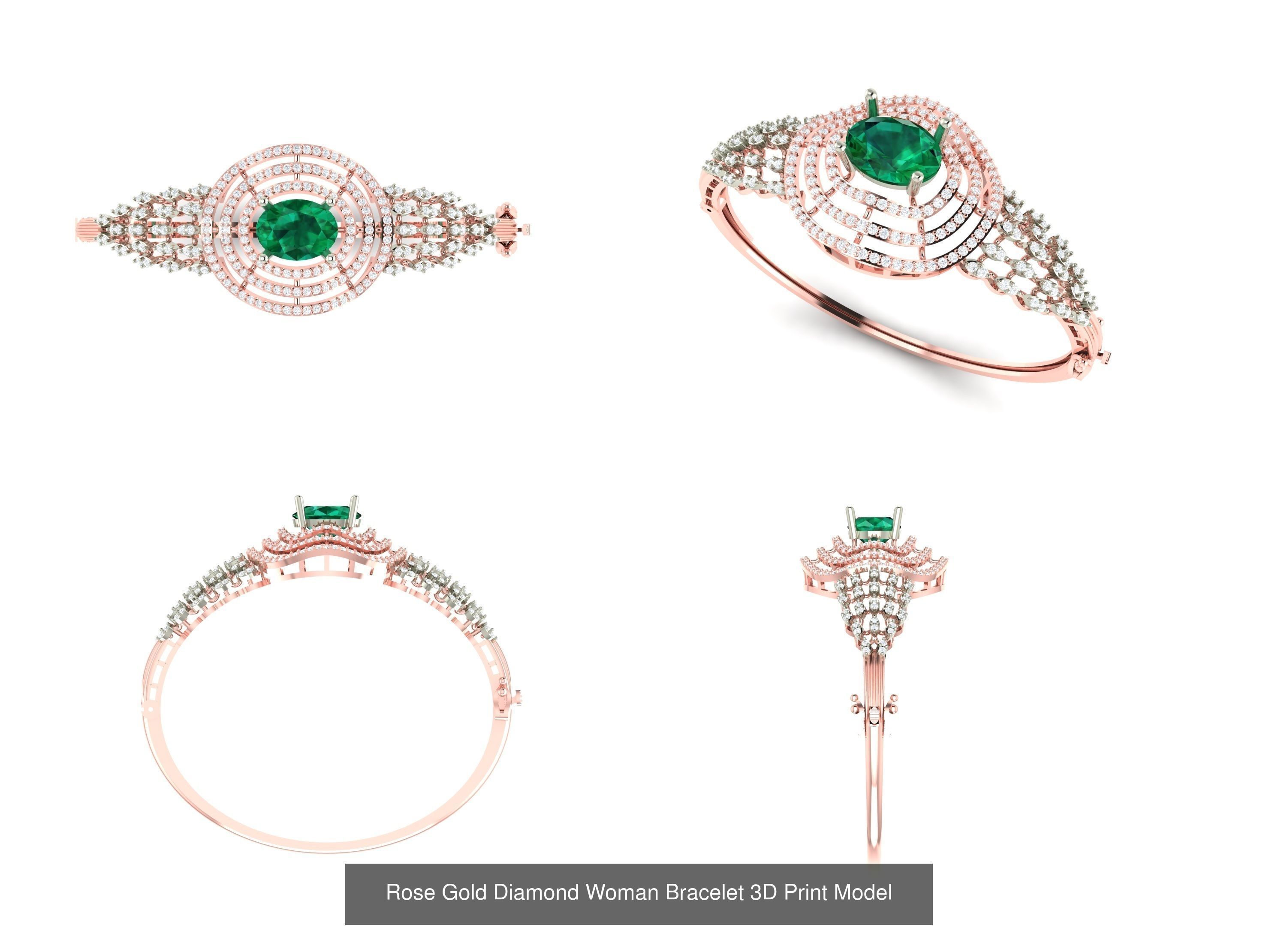 Rose Gold Diamond And Real Stones Woman Bracelets 3D Print Model 3D ...