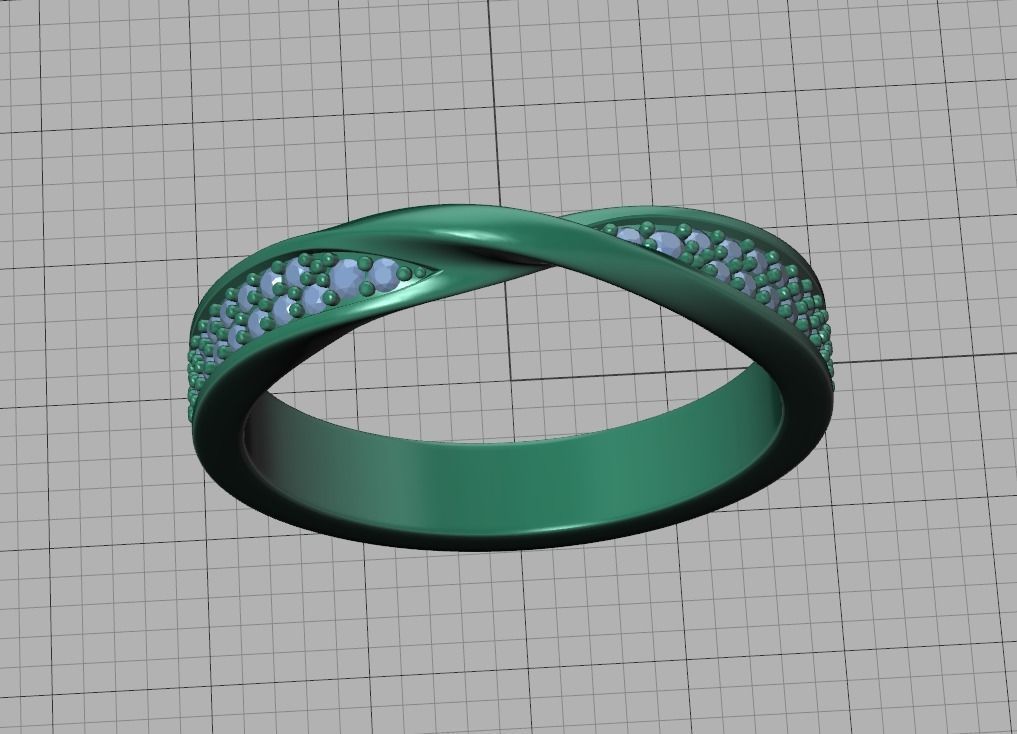 Diamond Mobius Band Wedding Ring 2 Row of diamonds 3dmodel 3D model 3D ...