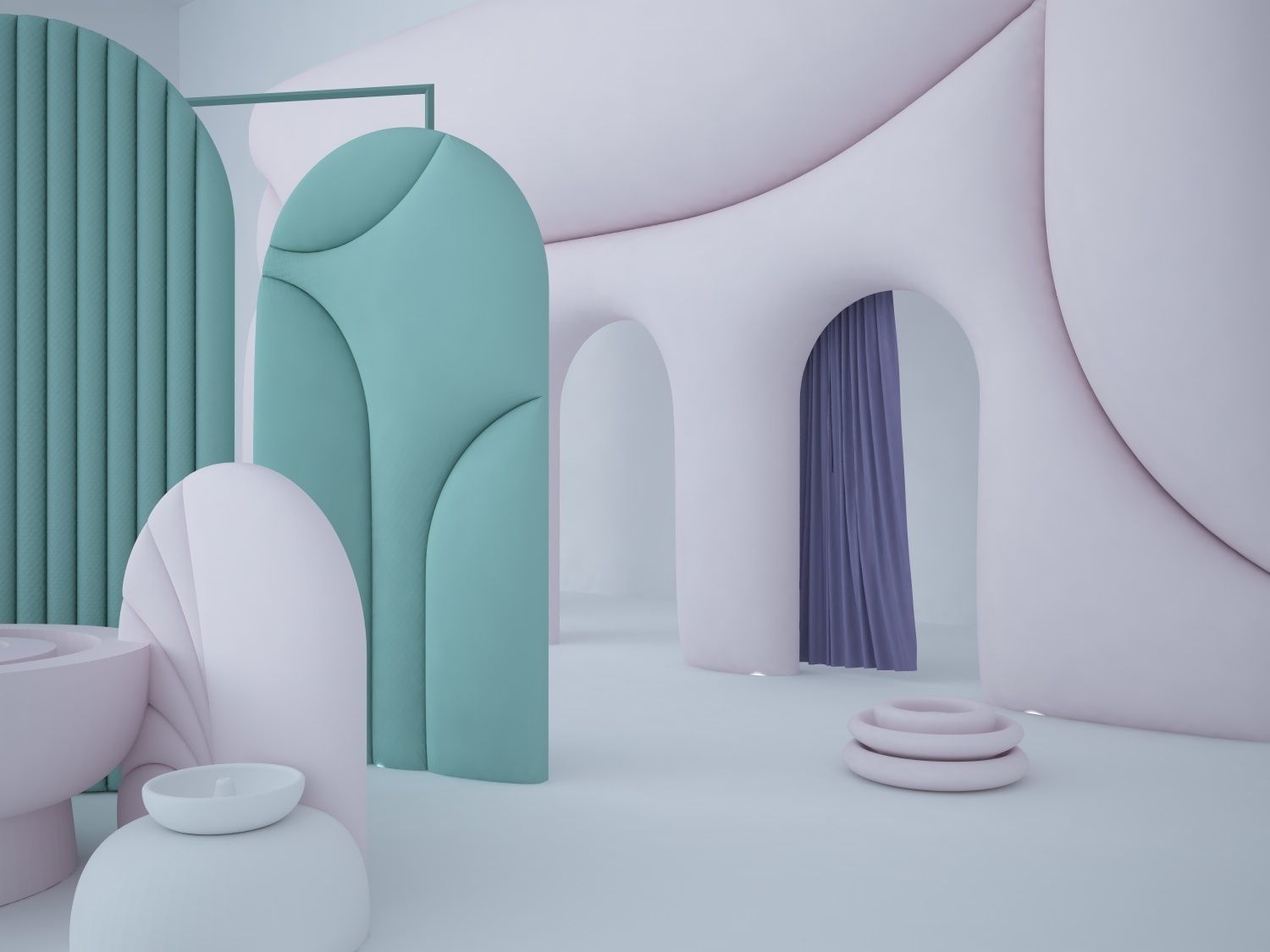 Decorative mint arched panels in candy style scene 3D model | CGTrader