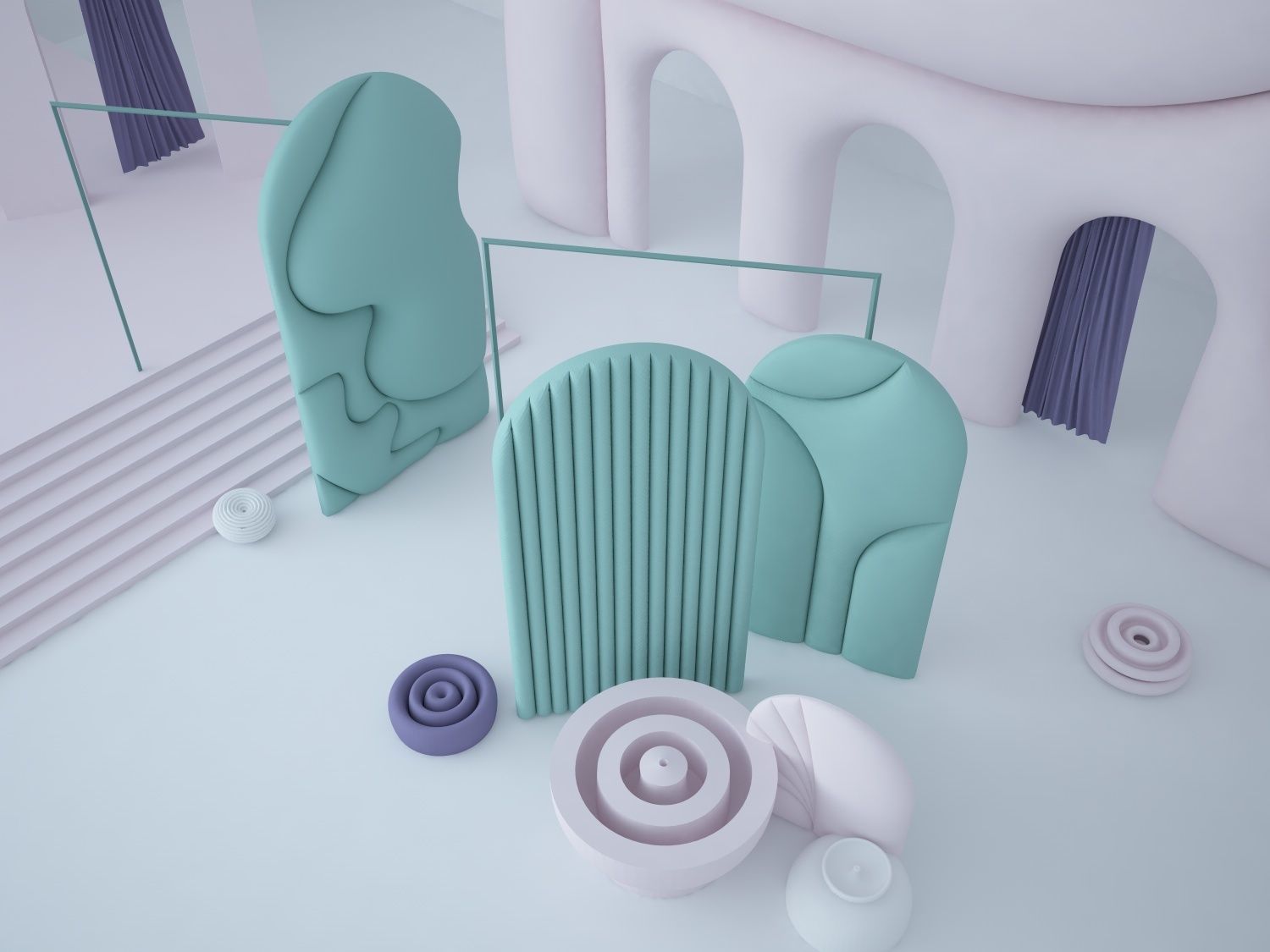 Decorative mint arched panels in candy style scene 3D model | CGTrader