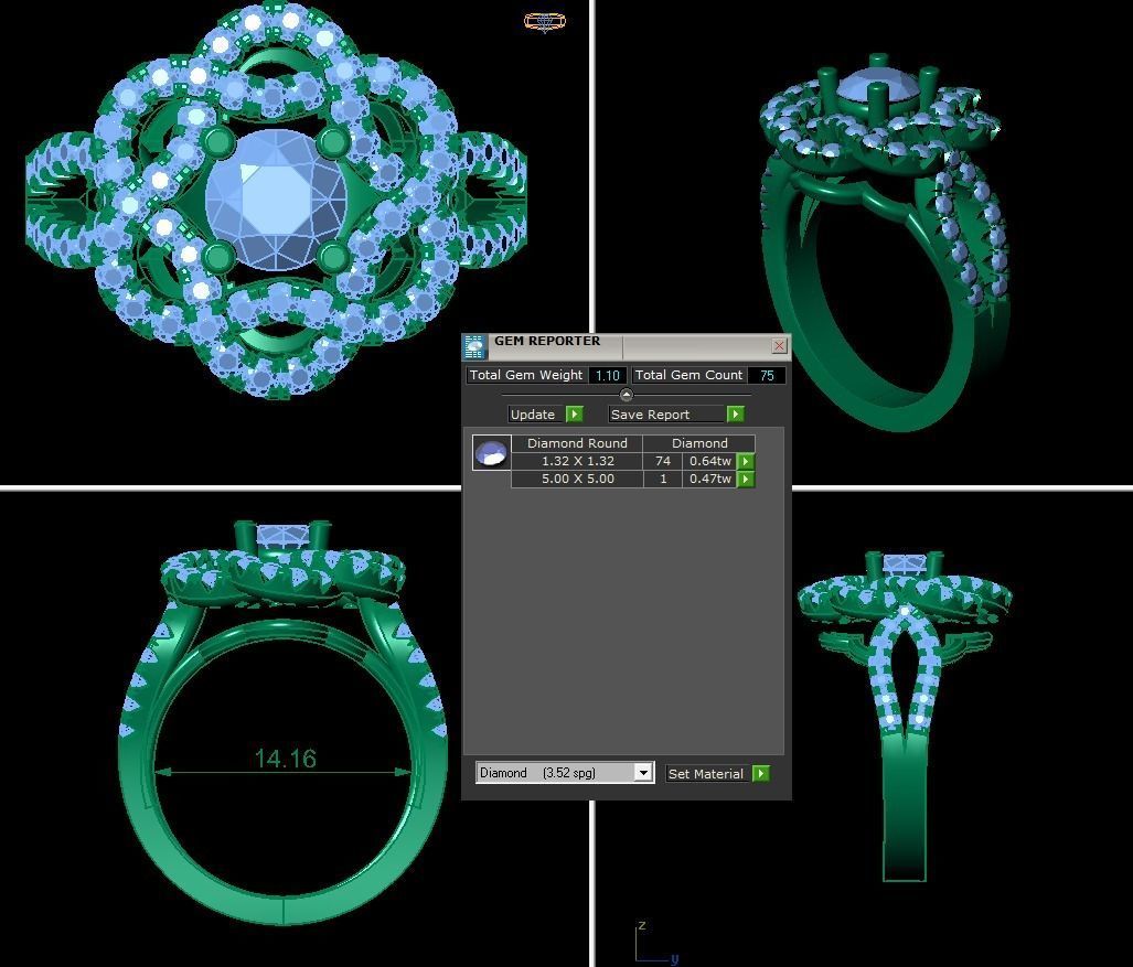 Pav Flower Diamond Ring 3D model 3D printable | CGTrader