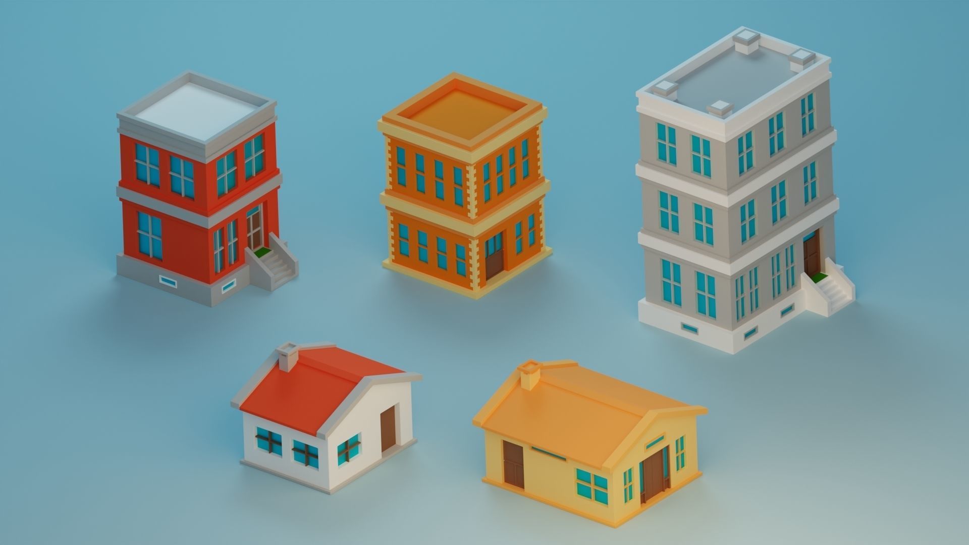 3D model Five Low Poly Houses VR / AR / low-poly | CGTrader