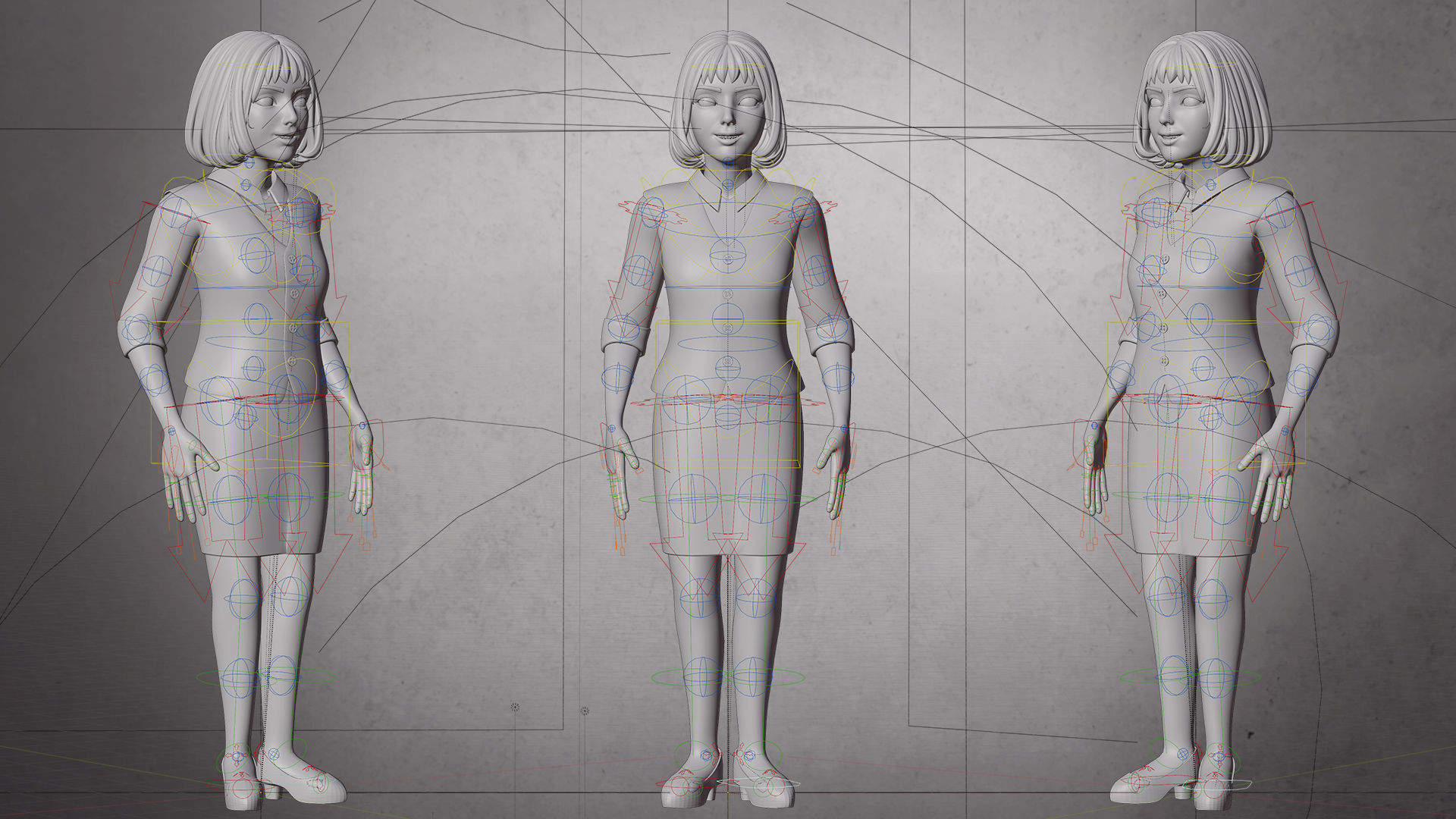 3D Cartoon Character - Cute woman with formal dressed 3D model rigged ...