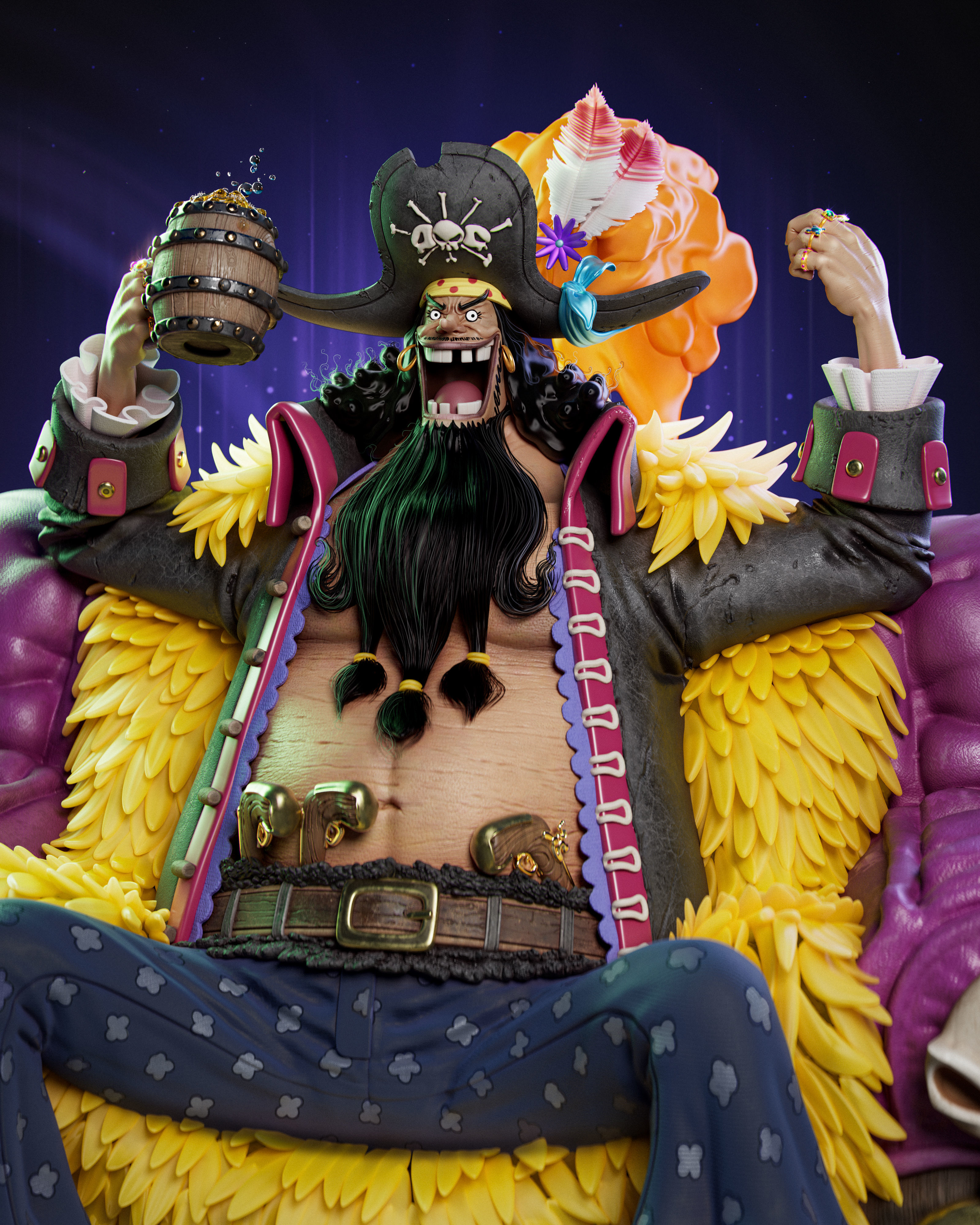 One Piece Anime Blackbeard Marshall D Teach with Throne STL 3D model 3D ...