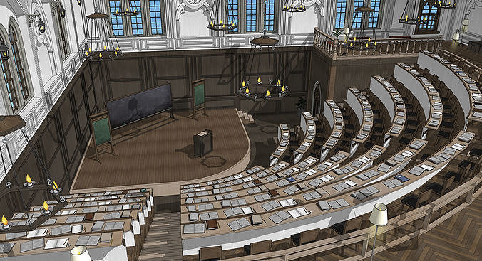 Fantasy boarding school large classroom 3D model | CGTrader
