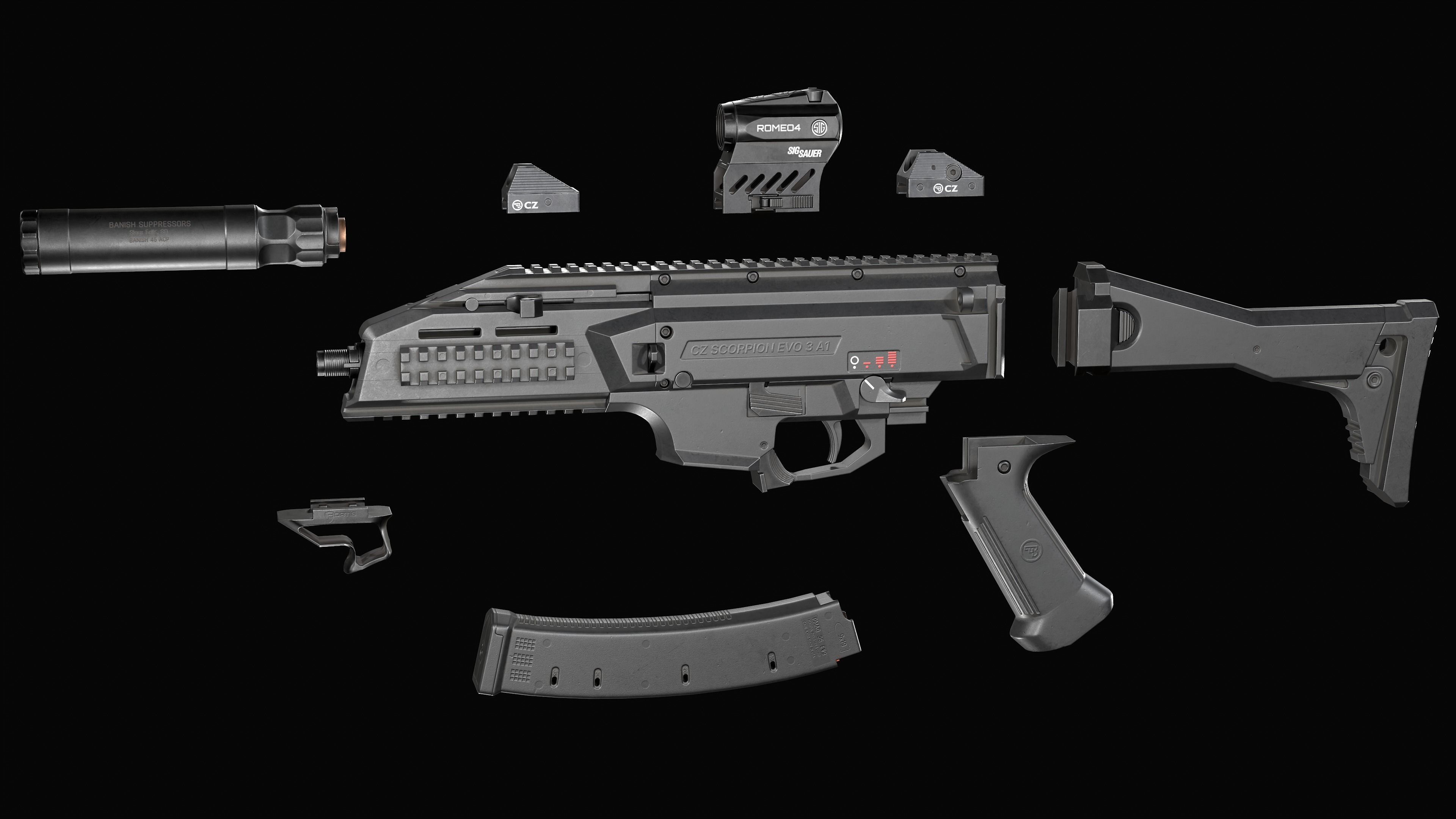 3D model Tactical Modular SMG CZ Scorpion EVO 3 A1 VR / AR / low-poly ...