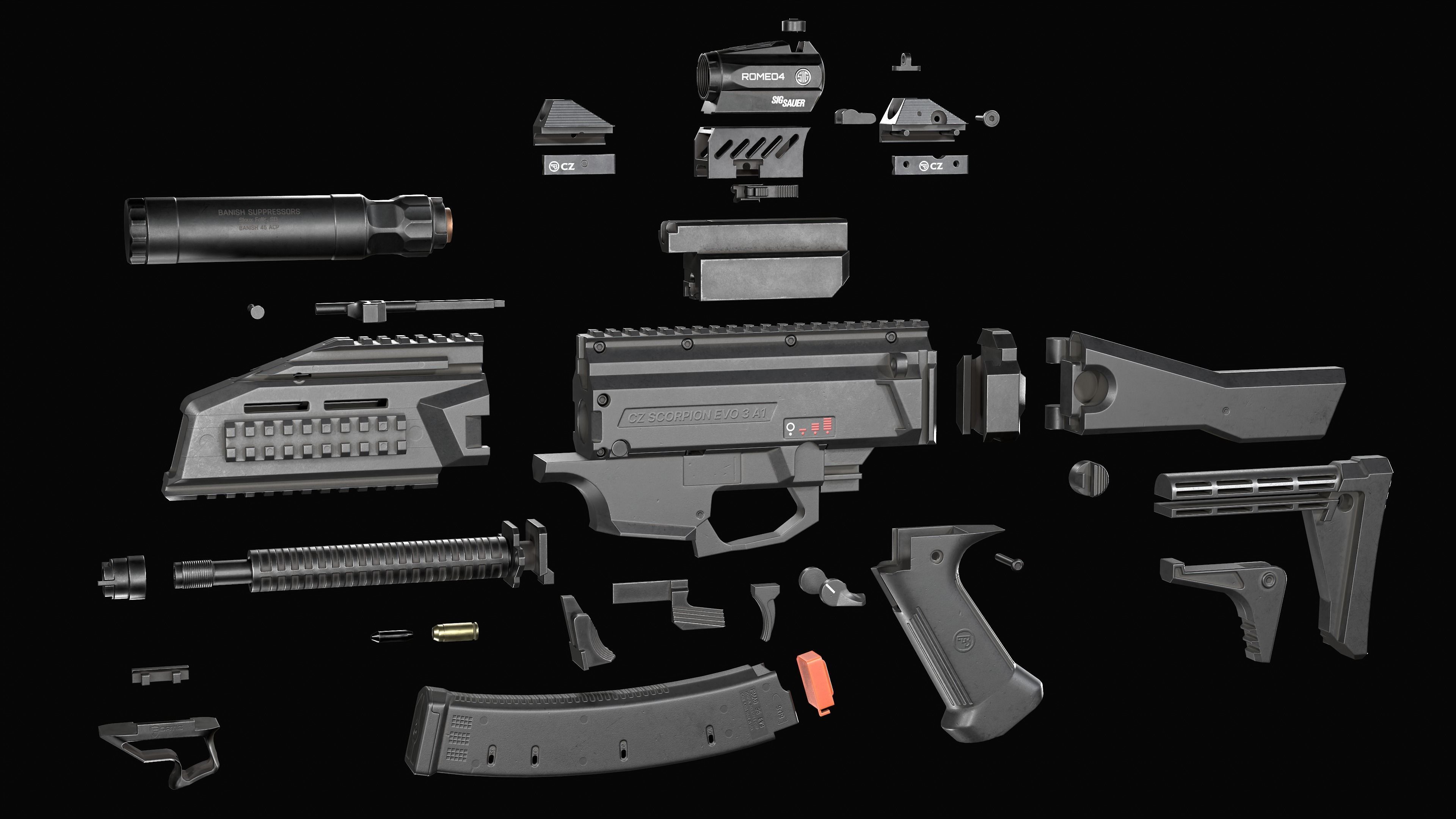 3D model Tactical Modular SMG CZ Scorpion EVO 3 A1 VR / AR / low-poly ...