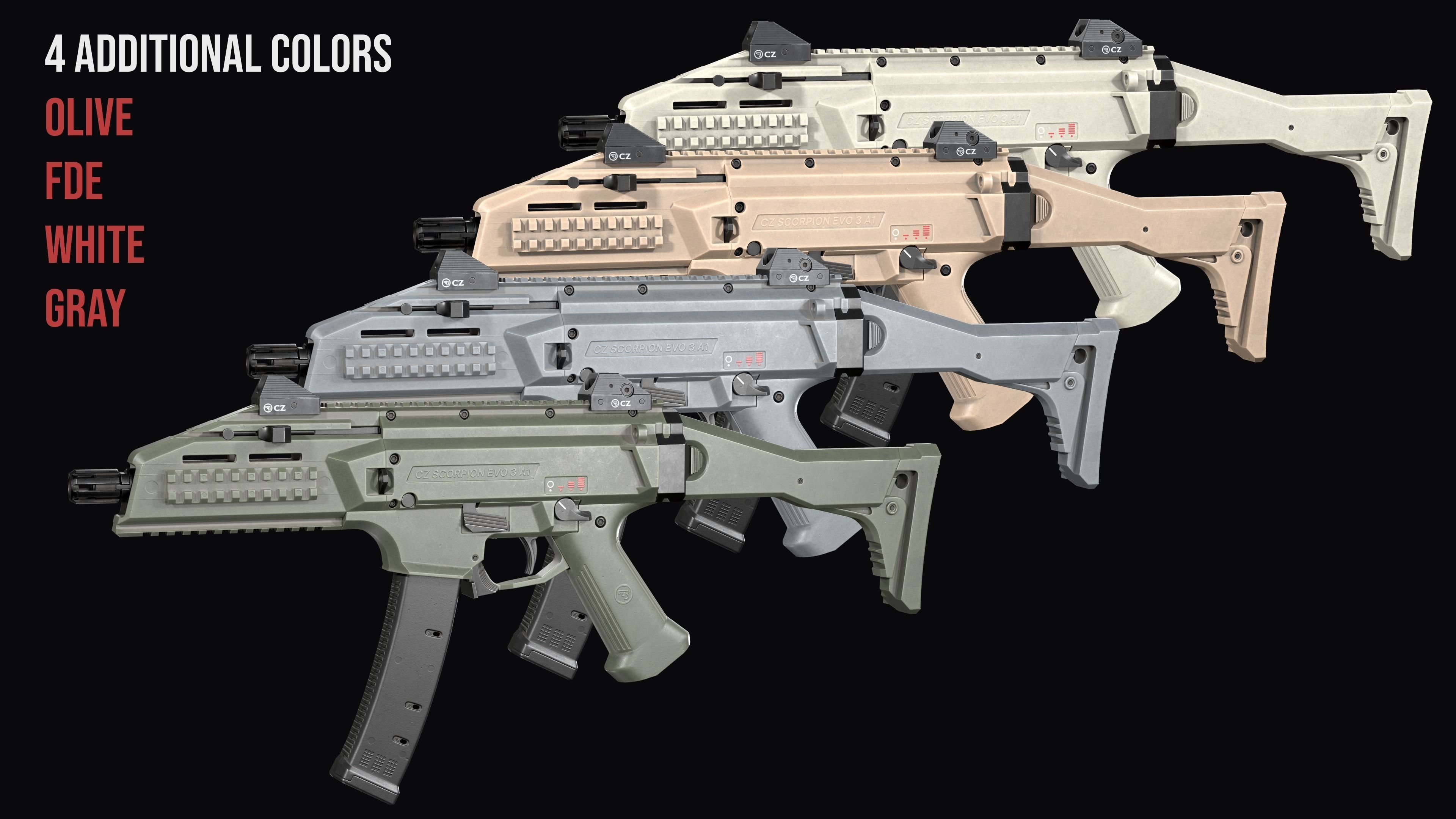3D model Modular SMG CZ Scorpion EVO 3 A1 VR / AR / low-poly | CGTrader