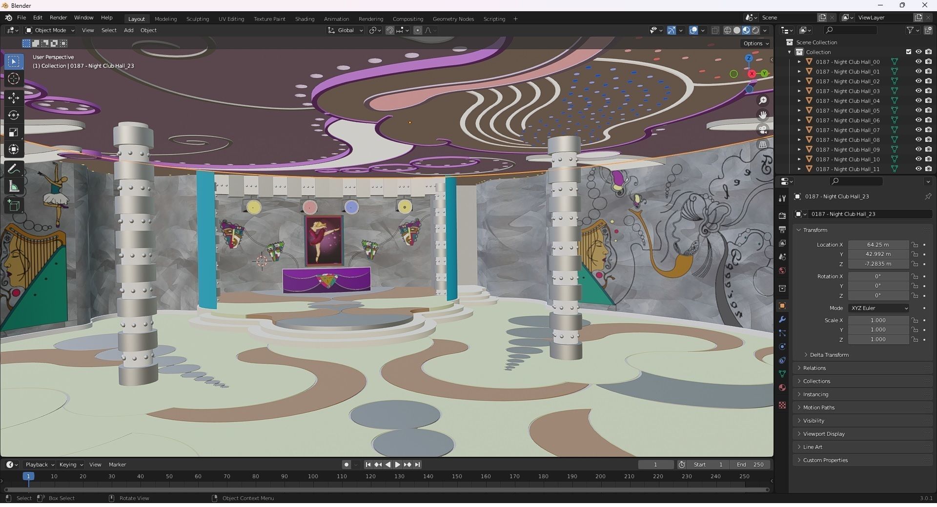 3D model 0187 - Night Club 3D Hall - 2D Drawings VR / AR / low-poly ...