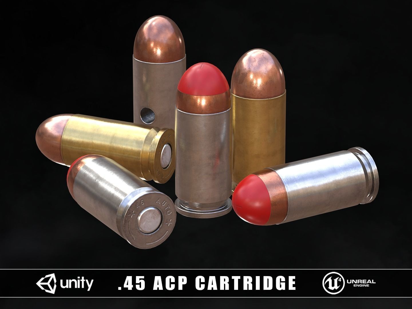 3D model 45 ACP Cartridge VR / AR / low-poly | CGTrader