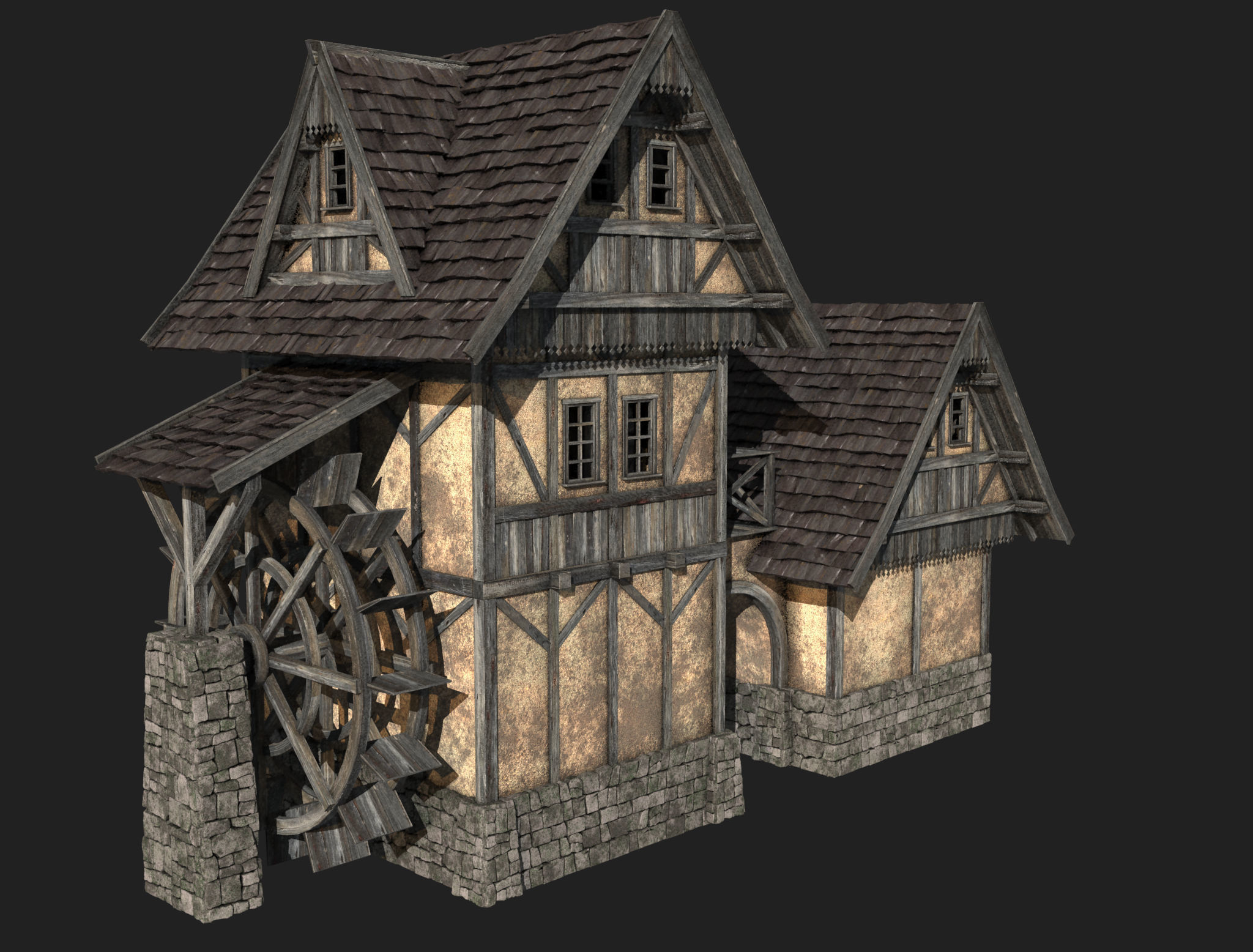 3D model FANTASY WATERMILL MEDIEVAL BUILDING HOUSE HUT TOWN COLLECTION ...