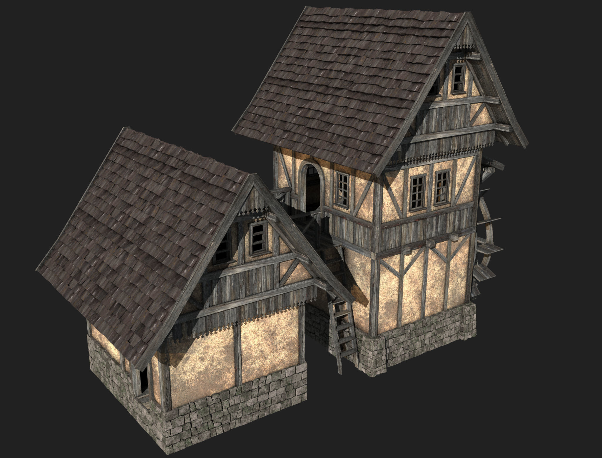 3D model FANTASY WATERMILL MEDIEVAL BUILDING HOUSE HUT TOWN COLLECTION ...