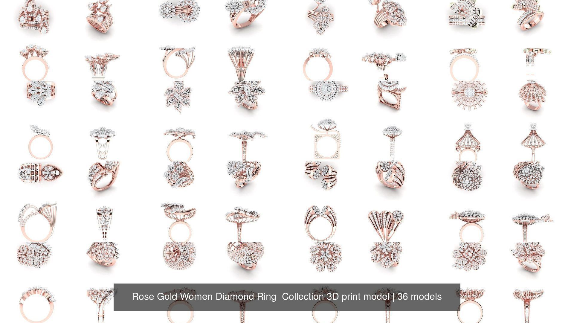 Rose Gold Women Diamond Ring Collection 3D print model | CGTrader