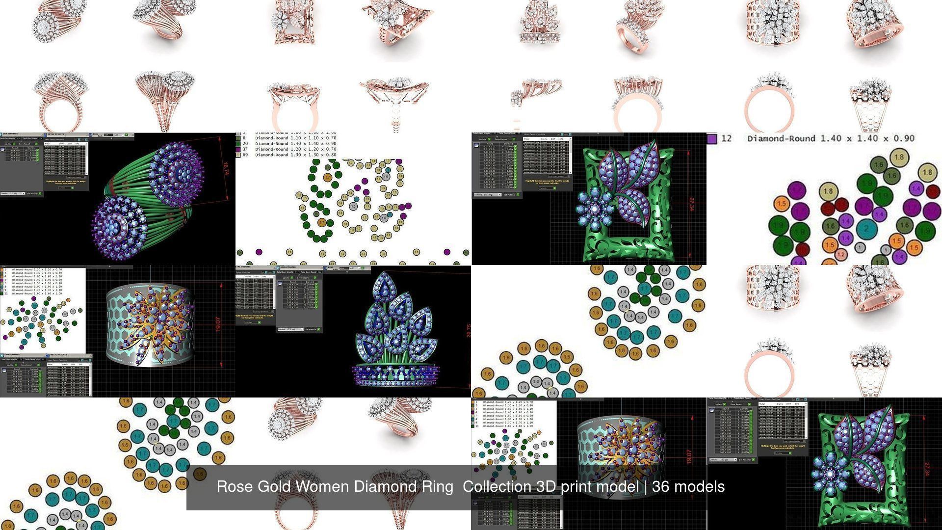 Rose Gold Women Diamond Ring Collection 3D print model | CGTrader