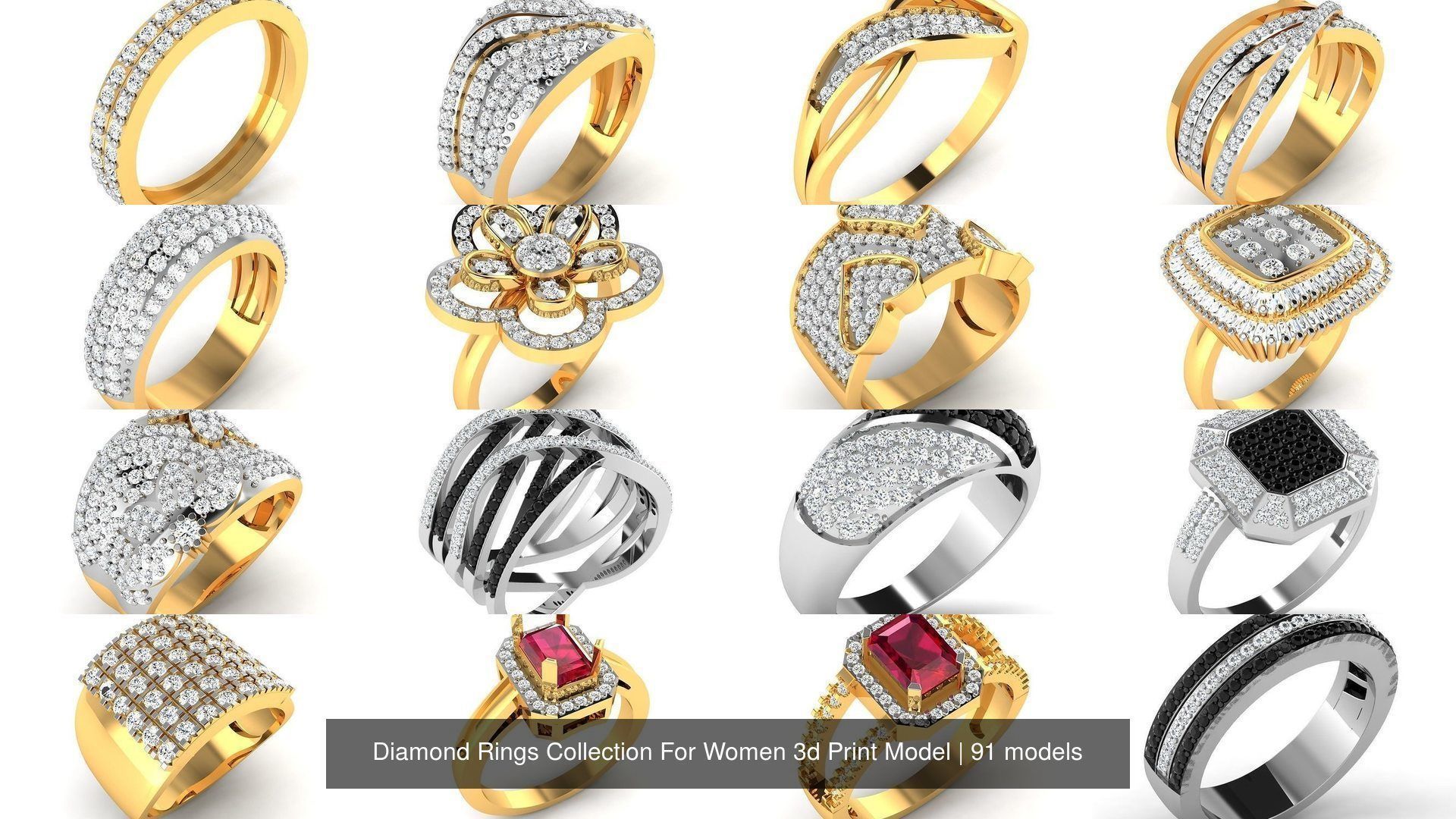 Diamond Rings Collection For Women 3d Print Model | CGTrader