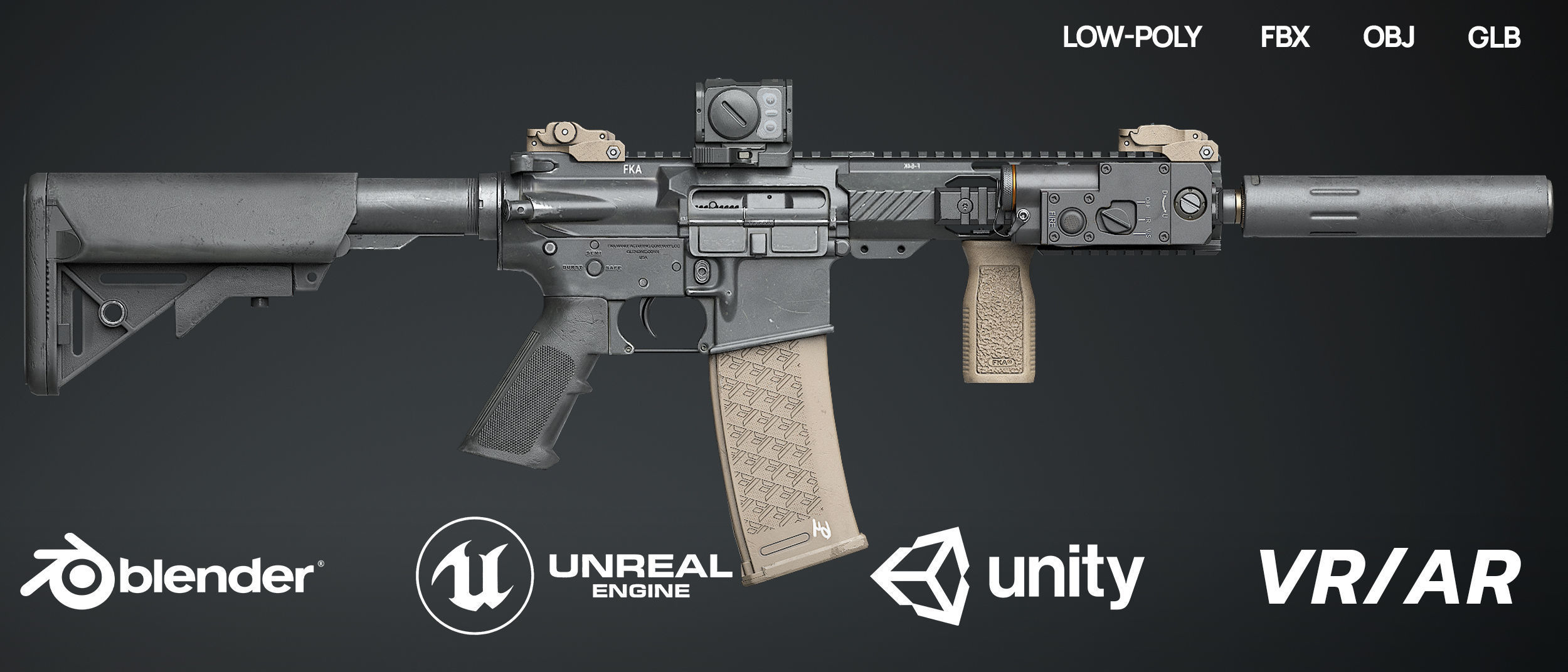 3D model AR15 - assault rifle VR / AR / low-poly | CGTrader