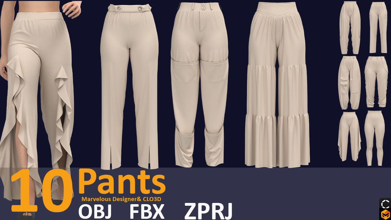 10 basic women pants 3D models Zprj Fbx OBJ 3D model | CGTrader