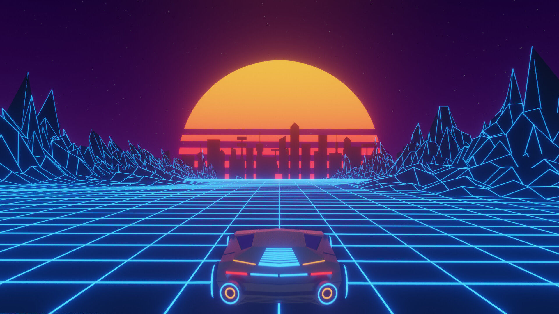 Synthwave Race Towards The 80s - Animated 3D model animated | CGTrader