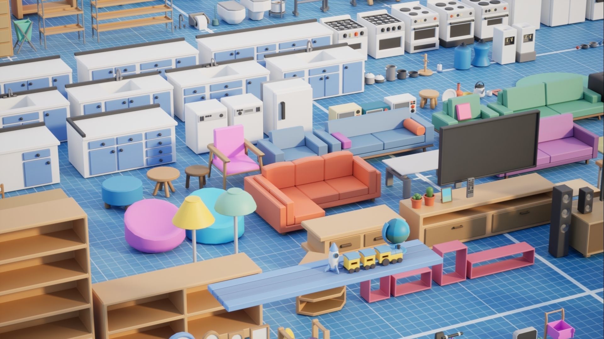 3D model Interior Room Assets Mega Pack VR / AR / low-poly | CGTrader