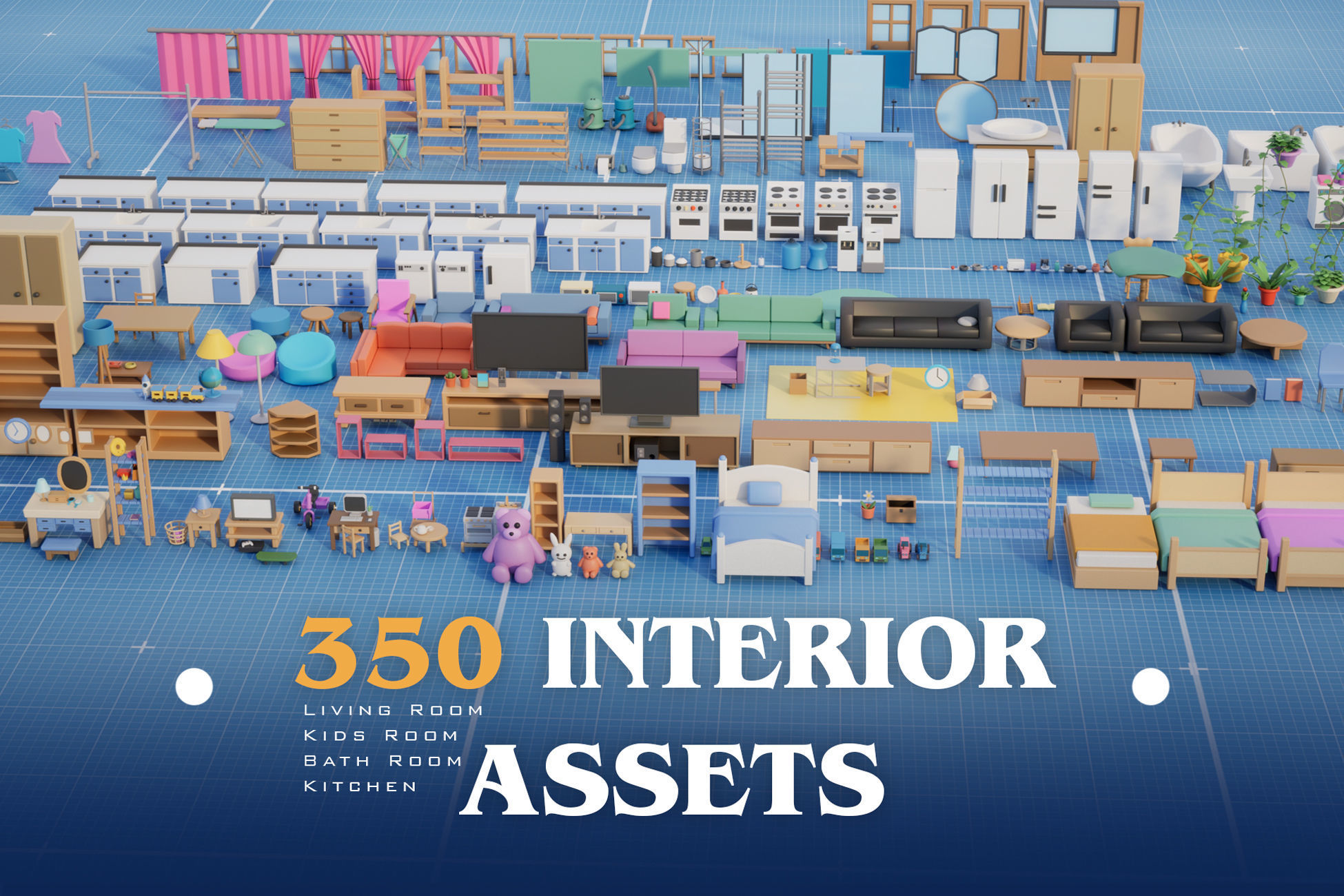 3D model Interior Room Assets Mega Pack VR / AR / low-poly | CGTrader