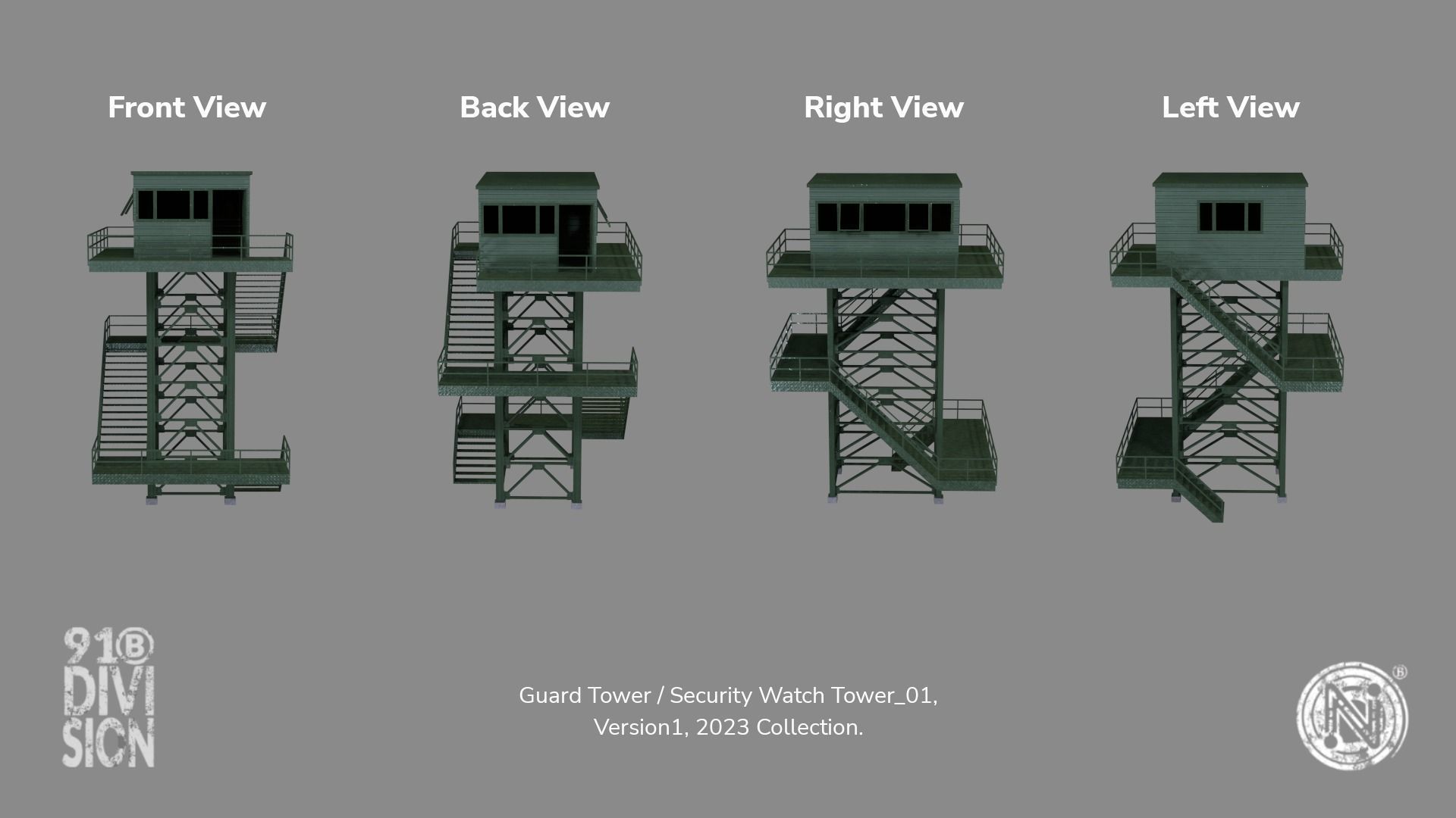 3D model PBR Low Poly Guard Tower Security Watch Tower Green Clean VR ...