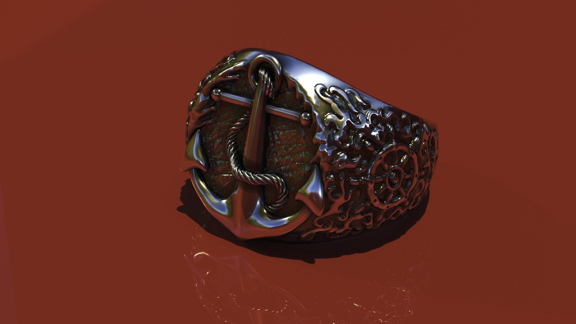Captains ring with an anchor made of silver for 3D printing 3D model 3D ...