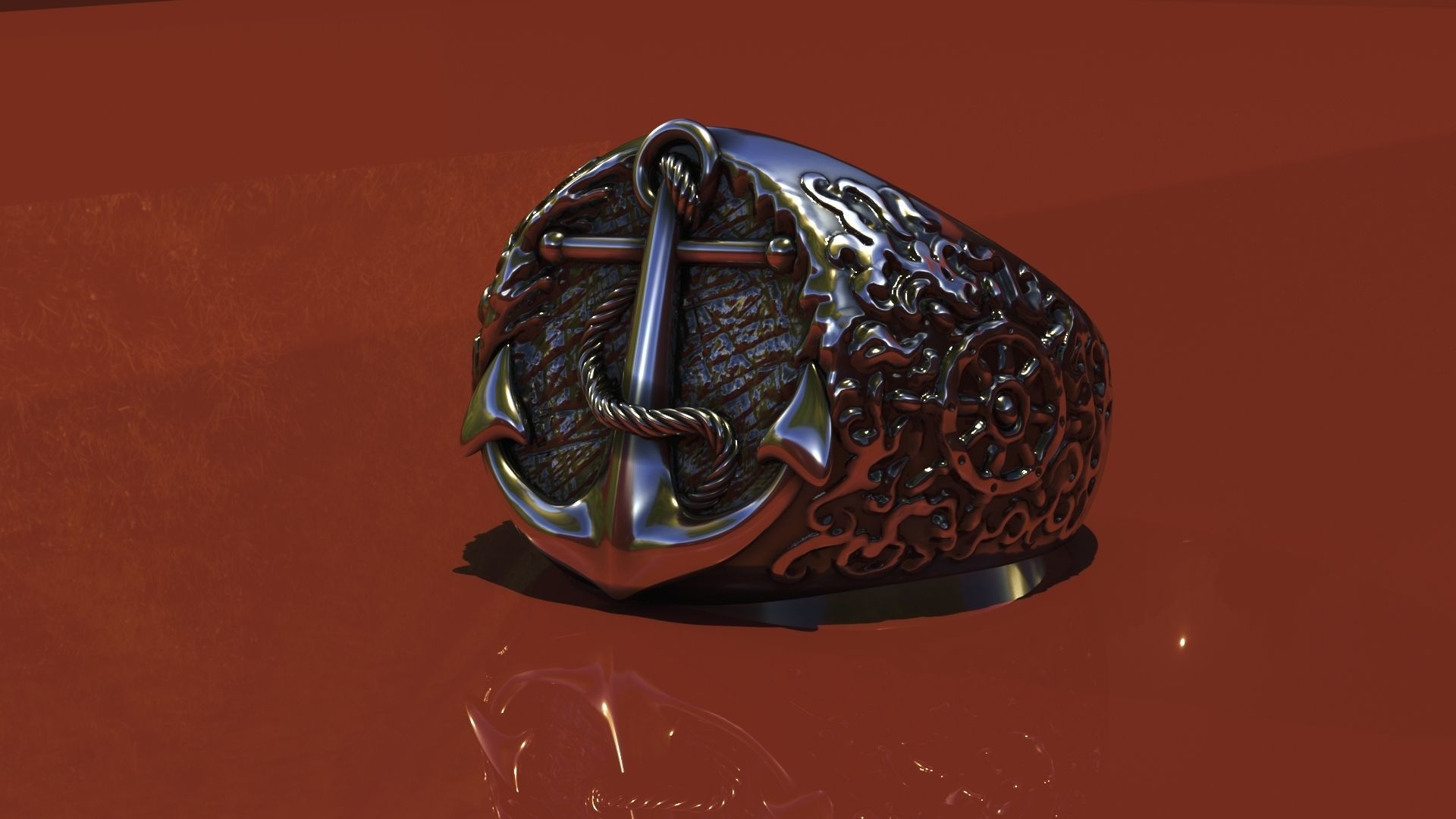 Captains ring with an anchor made of silver for 3D printing 3D model 3D ...