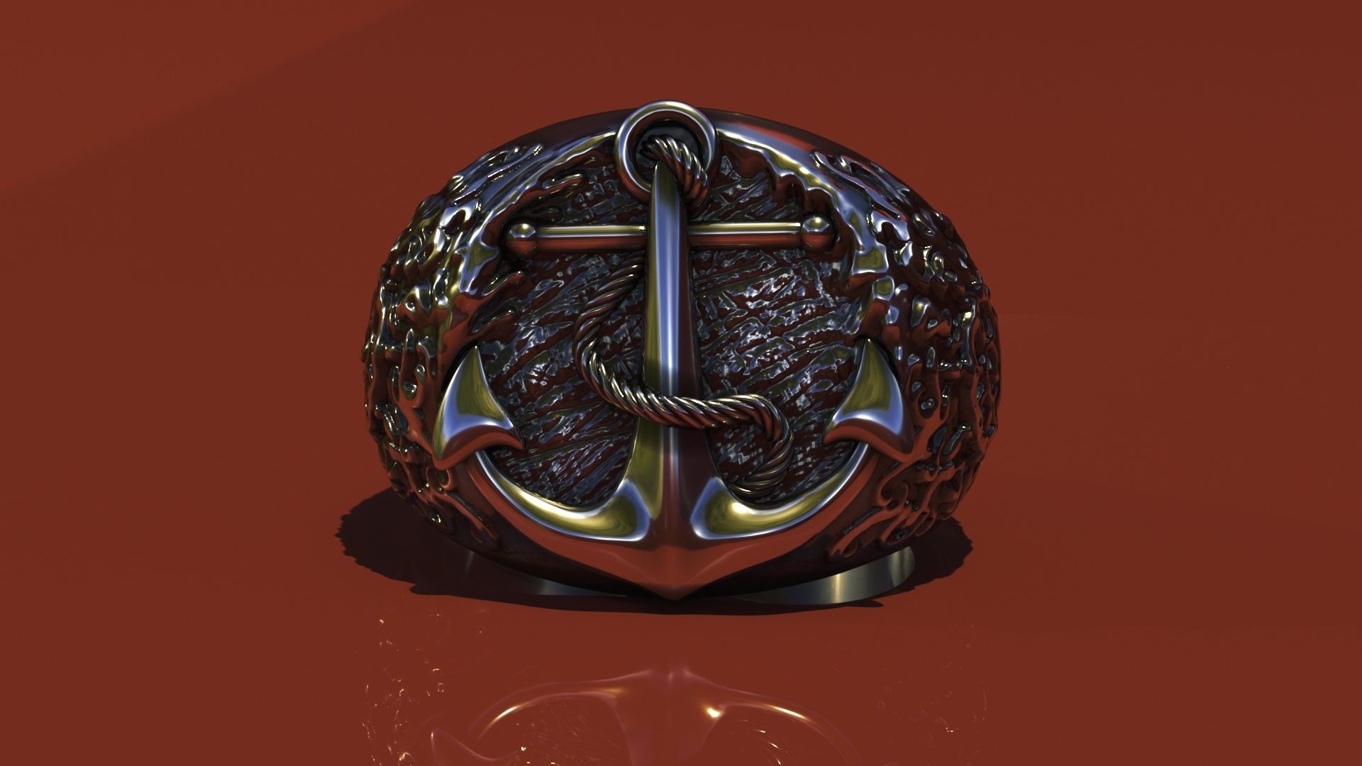 Captains ring with an anchor made of silver for 3D printing 3D model 3D ...