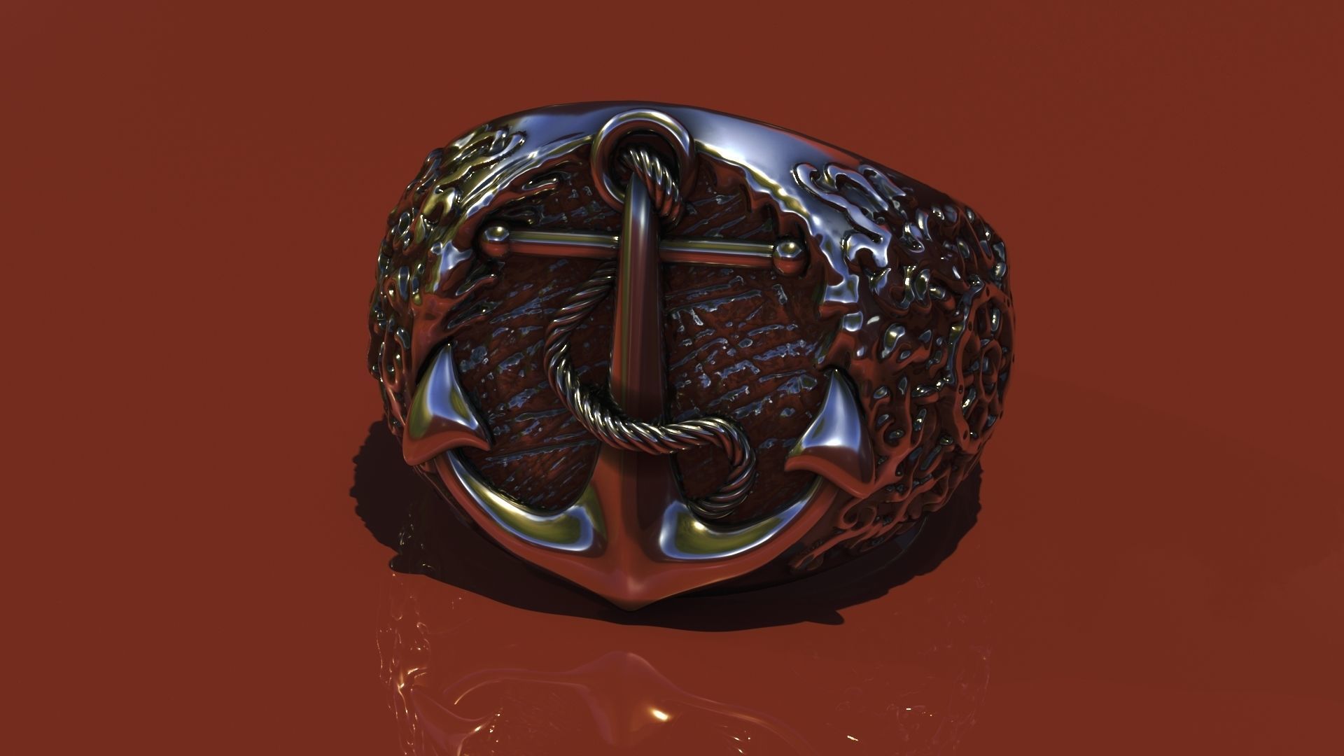 Captains ring with an anchor made of silver for 3D printing 3D model 3D ...