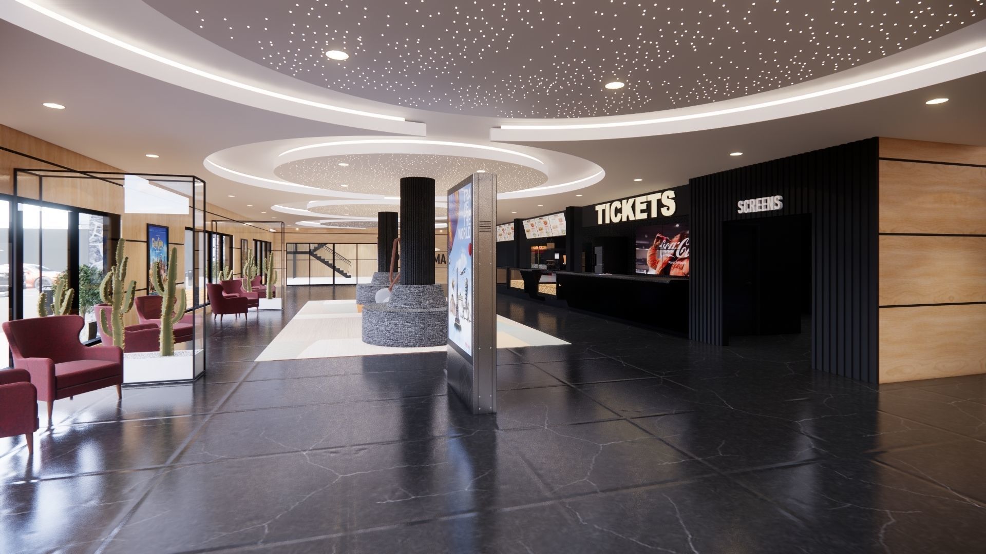 3D model CINEMA ARCADE AND BOWLING ALLEY DESIGN VR / AR / low-poly ...