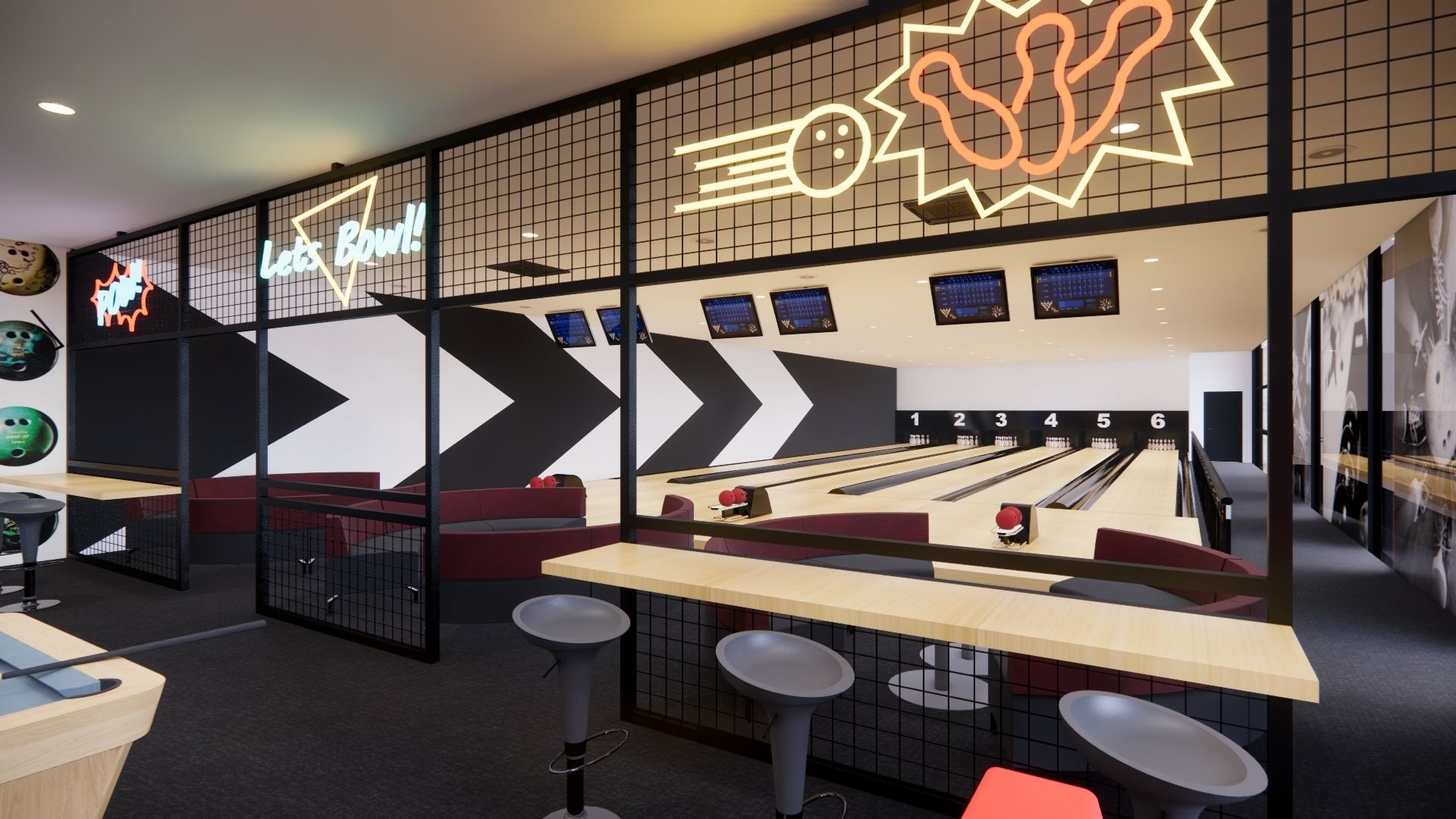 3D model CINEMA ARCADE AND BOWLING ALLEY DESIGN VR / AR / low-poly ...