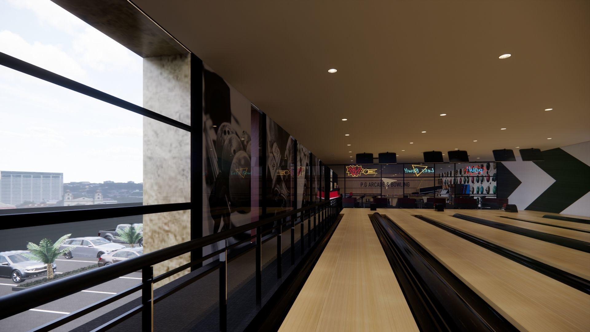 3D model CINEMA ARCADE AND BOWLING ALLEY DESIGN VR / AR / low-poly ...