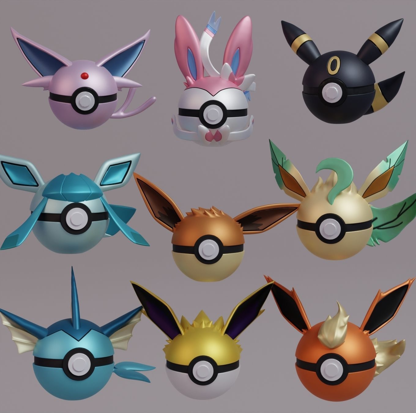 Pokemon Eeveelutions Pokeball 3D model 3D printable | CGTrader