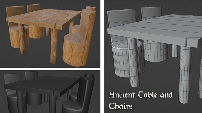 3D model Ancient Table and Chairs VR / AR / low-poly | CGTrader