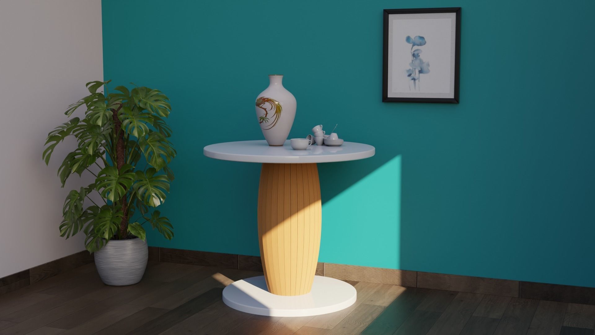 Mid-century Modern Round Table with Convex Pole free 3D model | CGTrader
