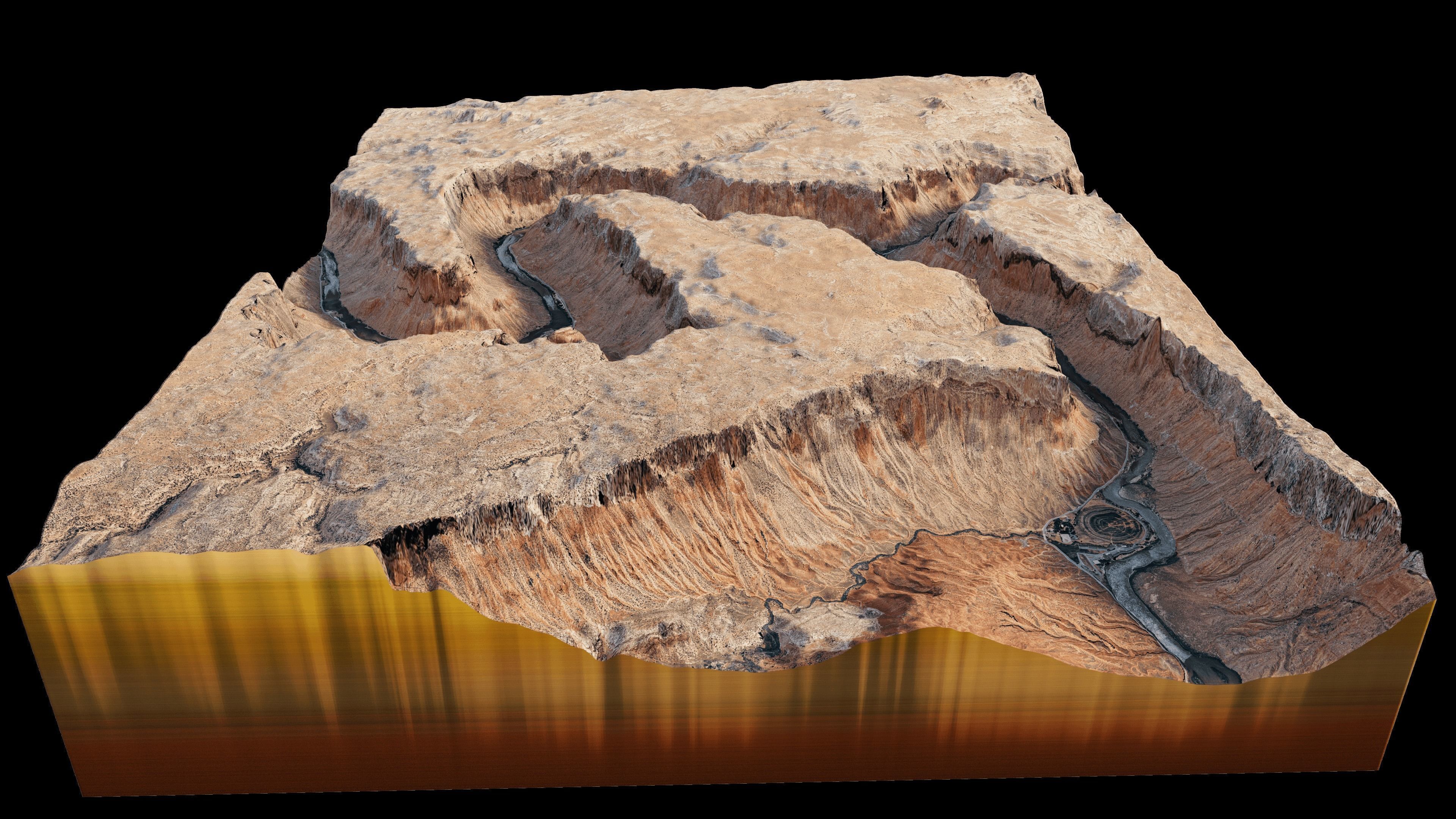 meandering canyon and the Colorado River flows beneath it 3D model ...
