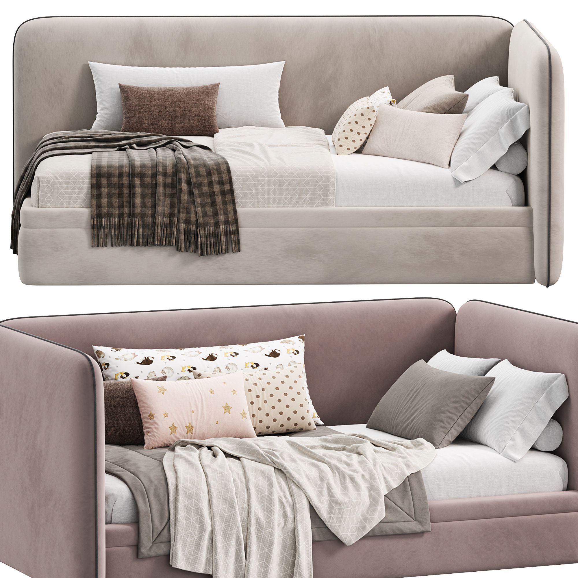 Single bed with box Bert Artsit beige 3D model | CGTrader