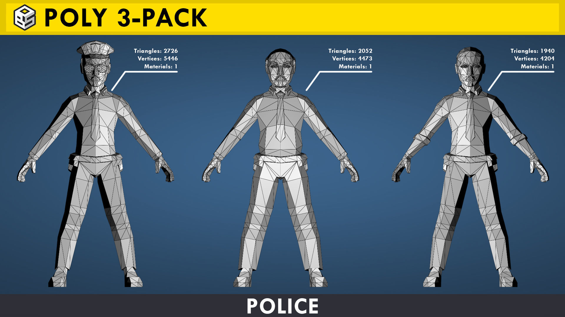 3D model POLY 3-PACK - Police low poly character pack VR / AR / low ...