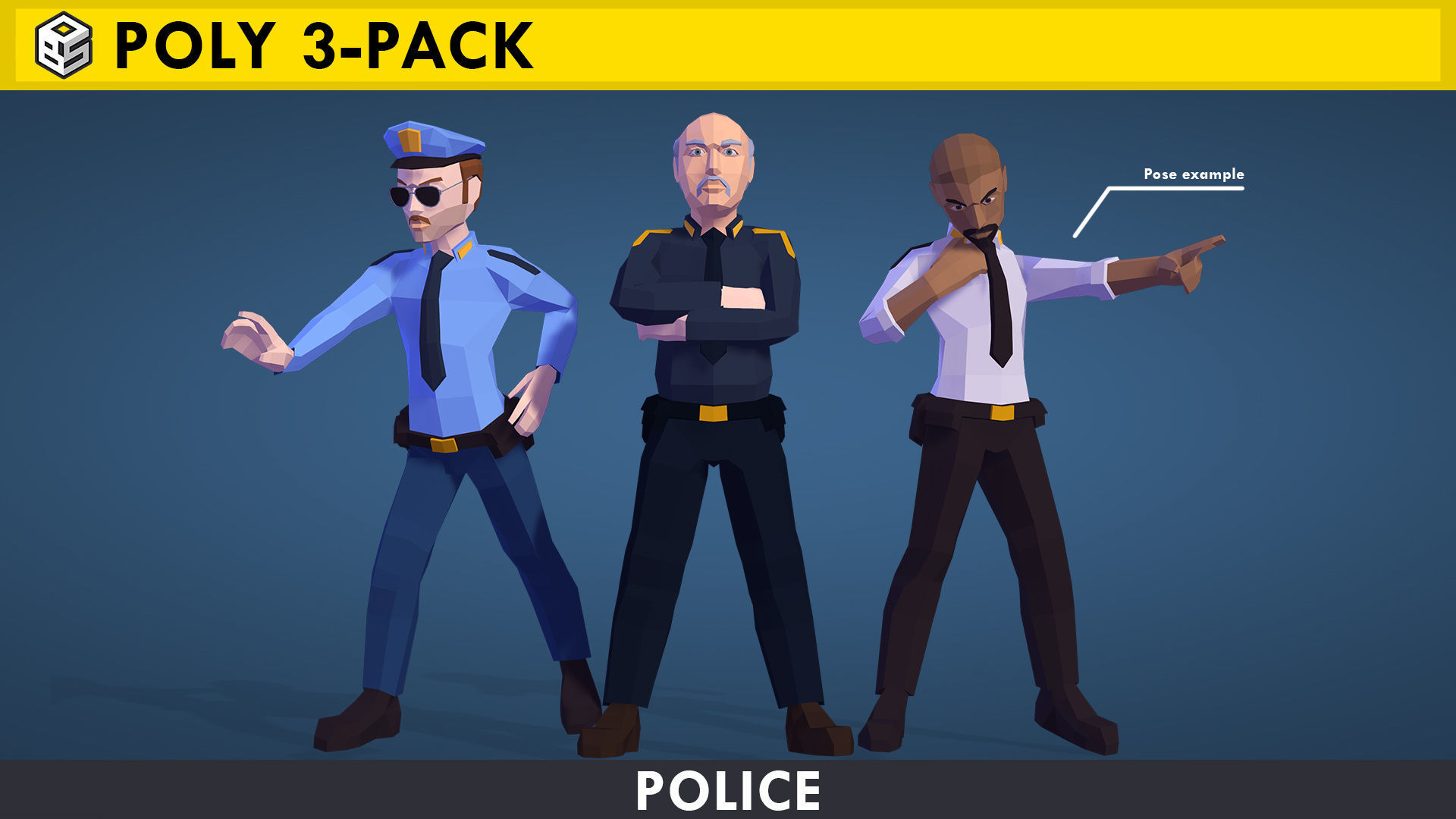 3D model POLY 3-PACK - Police low poly character pack VR / AR / low ...