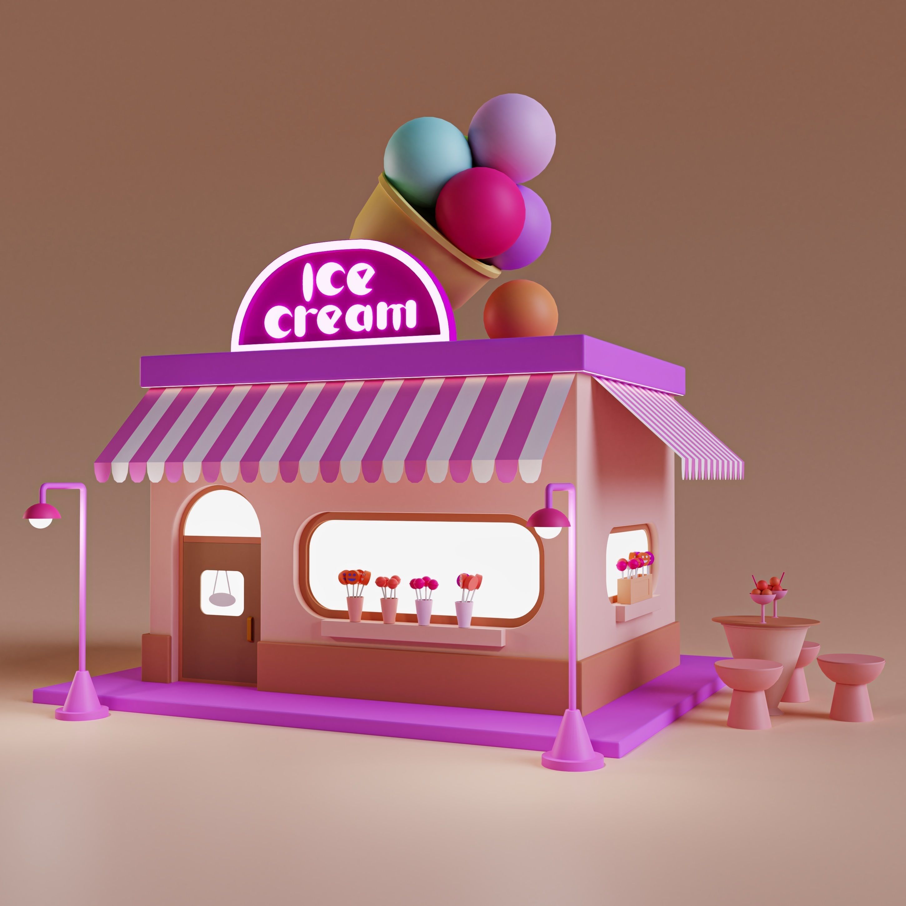 Lowpoly Ice cream Shop free VR / AR / low-poly 3D model | CGTrader