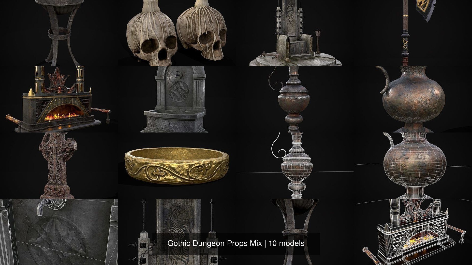 3D Model Collection Gothic Dungeon Props Mix VR / AR / low-poly | CGTrader