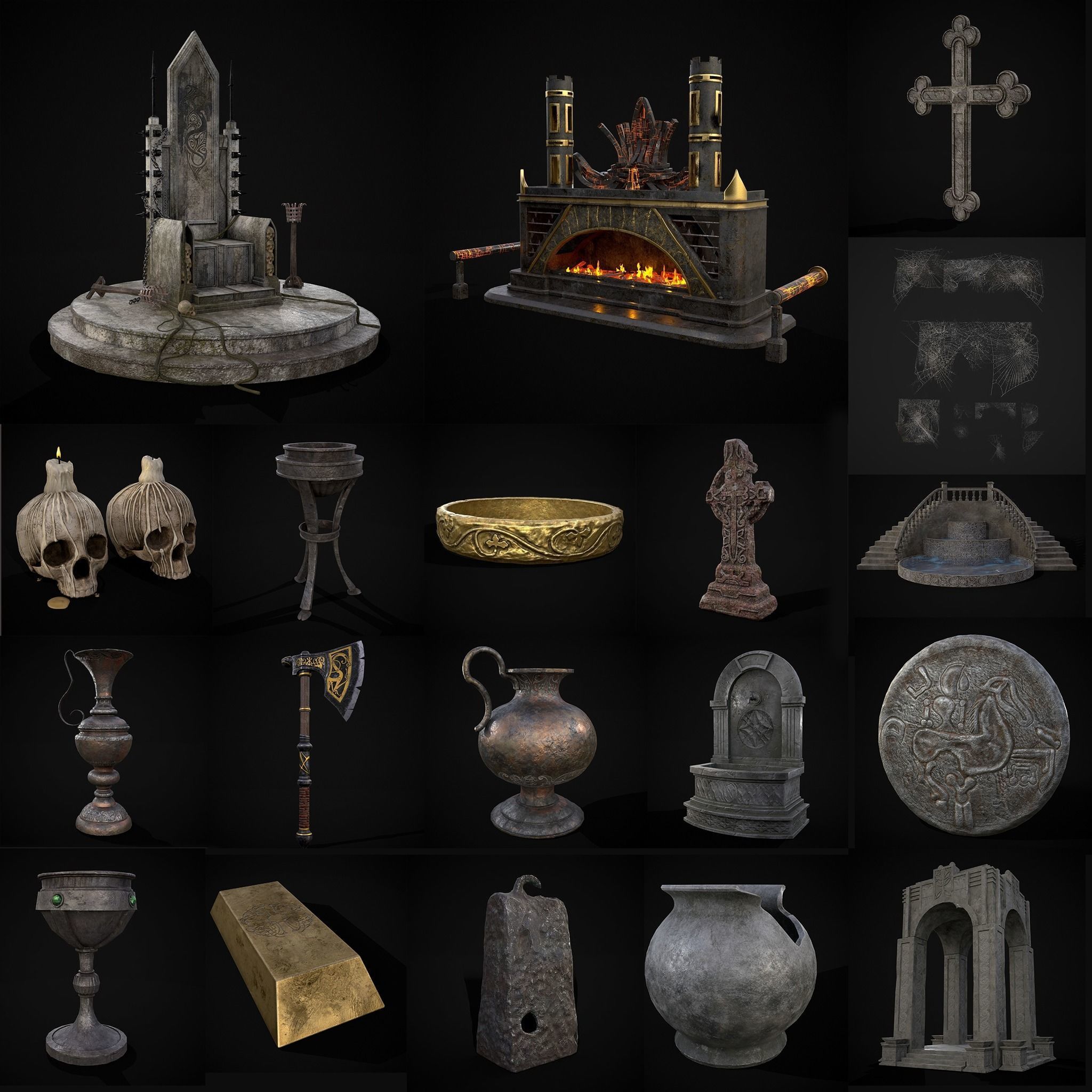 3D Model Collection Gothic Dungeon Props Mix Two VR / AR / low-poly ...